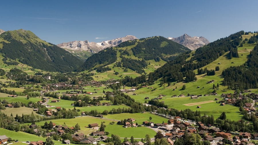 Gstaad que inclui cenas tranquilas, uma cidade pequena ou vila e montanhas