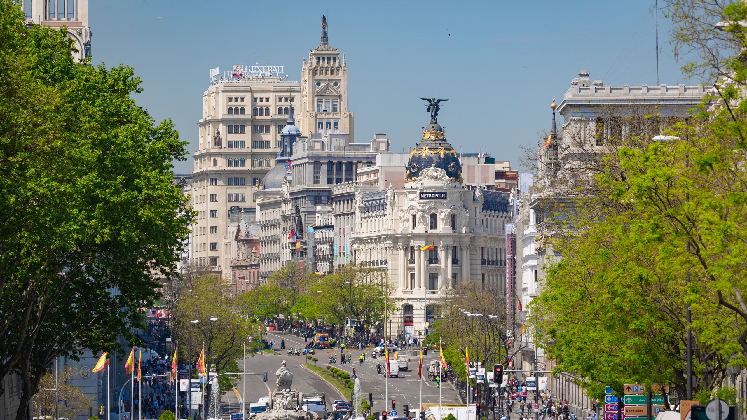 Gran Via And The Metropolis Building In The Heart Of Madrid Spain
