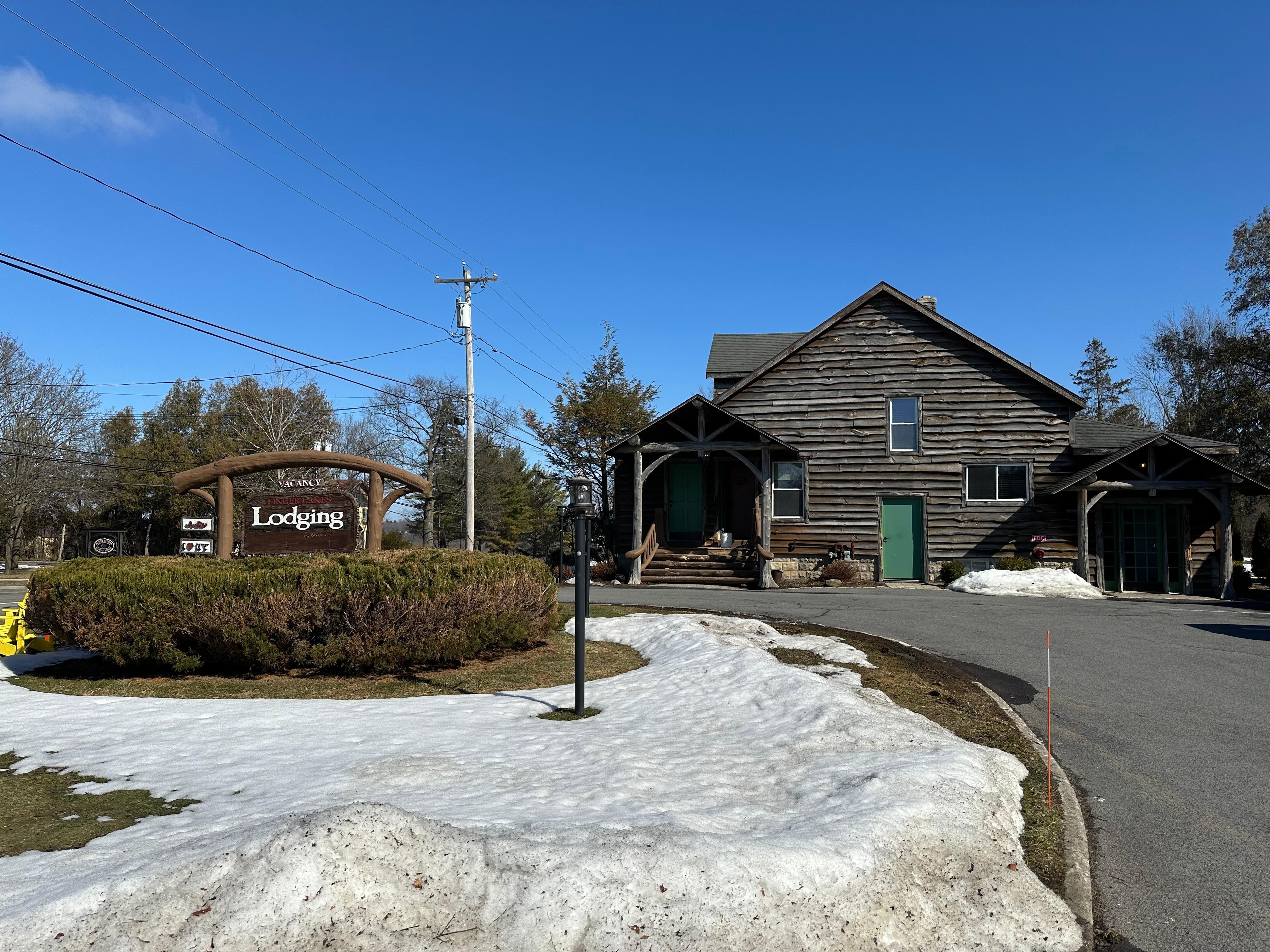 Lodge and parking area