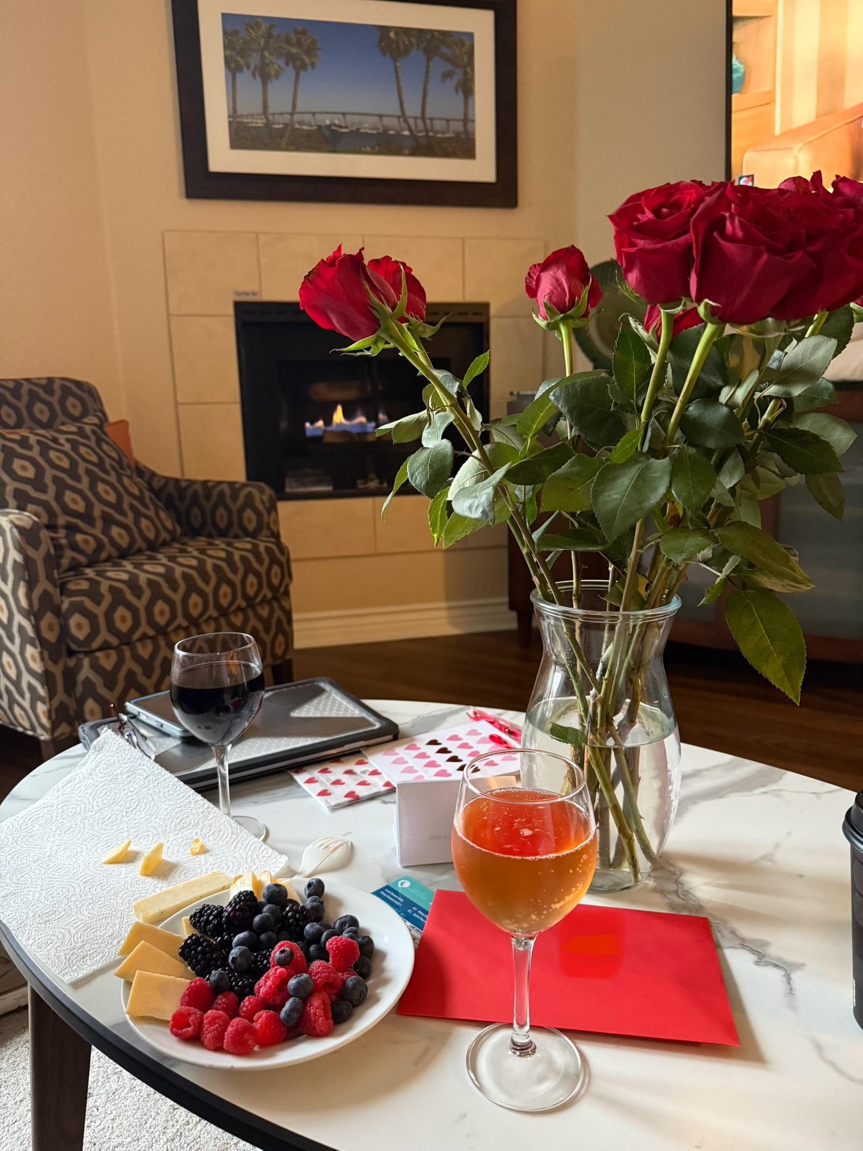 enjoyed our room, watched the Olympics by the fire with wine , cheese & fruit😍