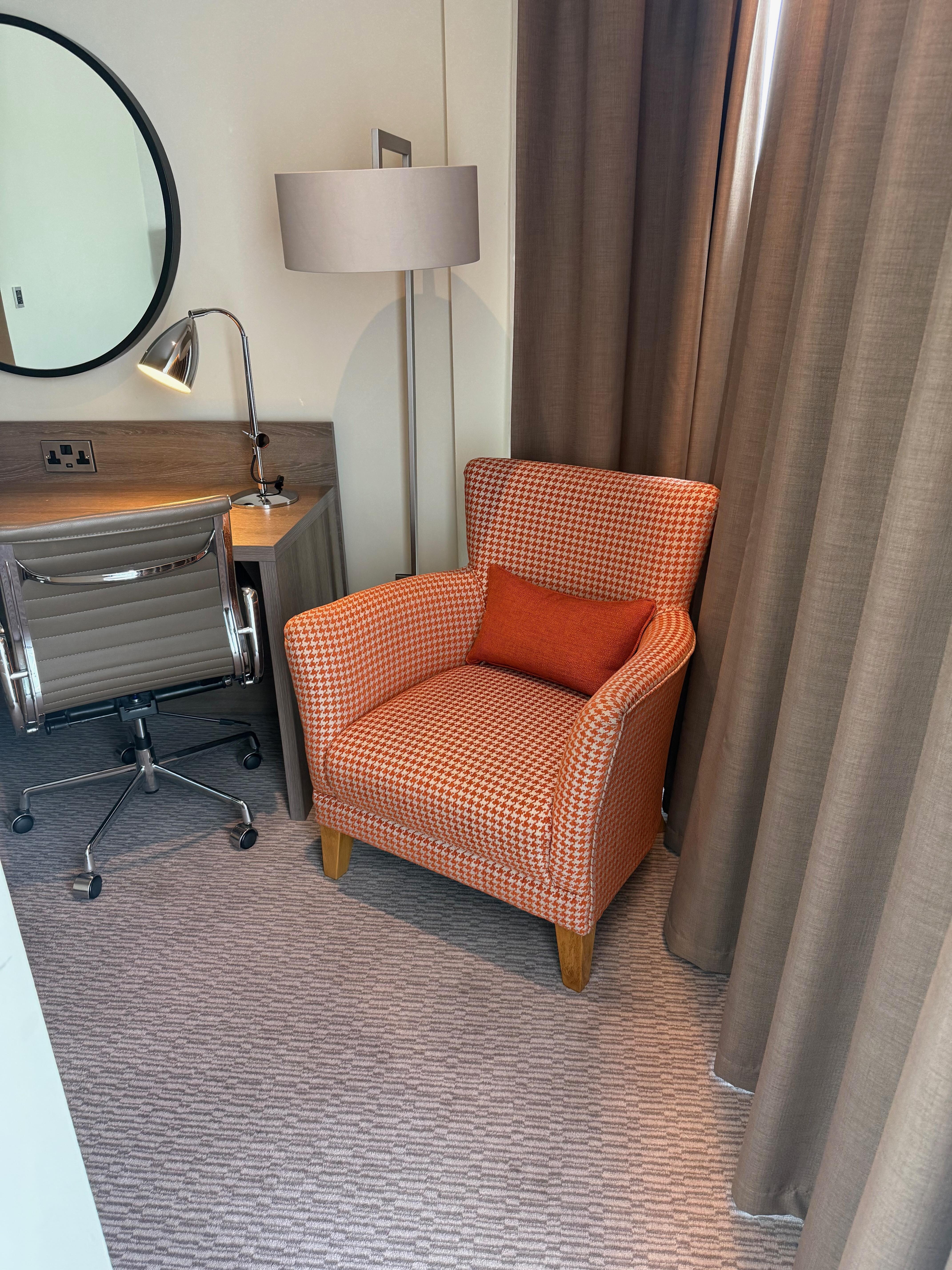 Cute, comfy chair to do a crossword or read. 
