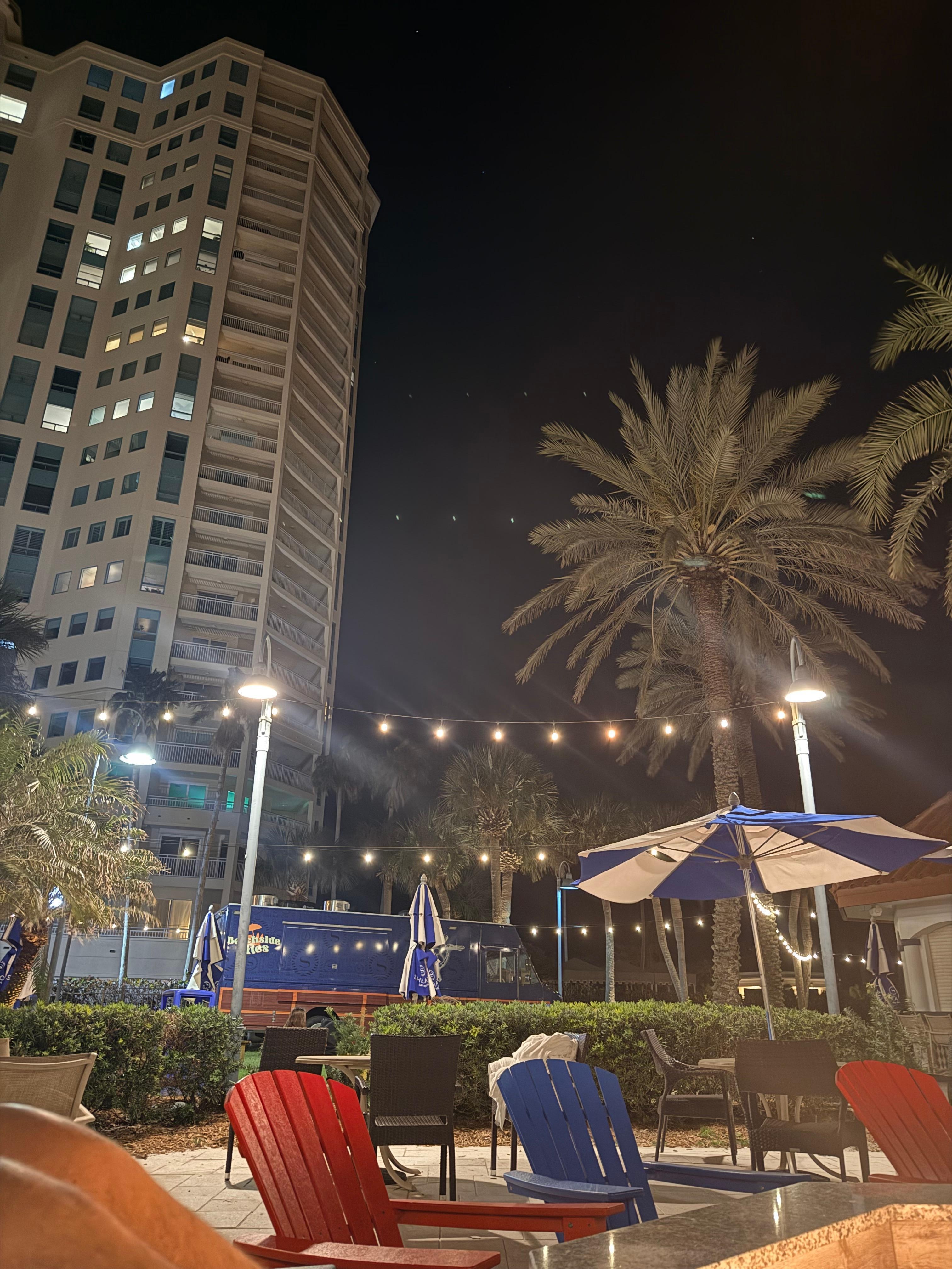 sitting out at the fire pit meeting other vacationers 