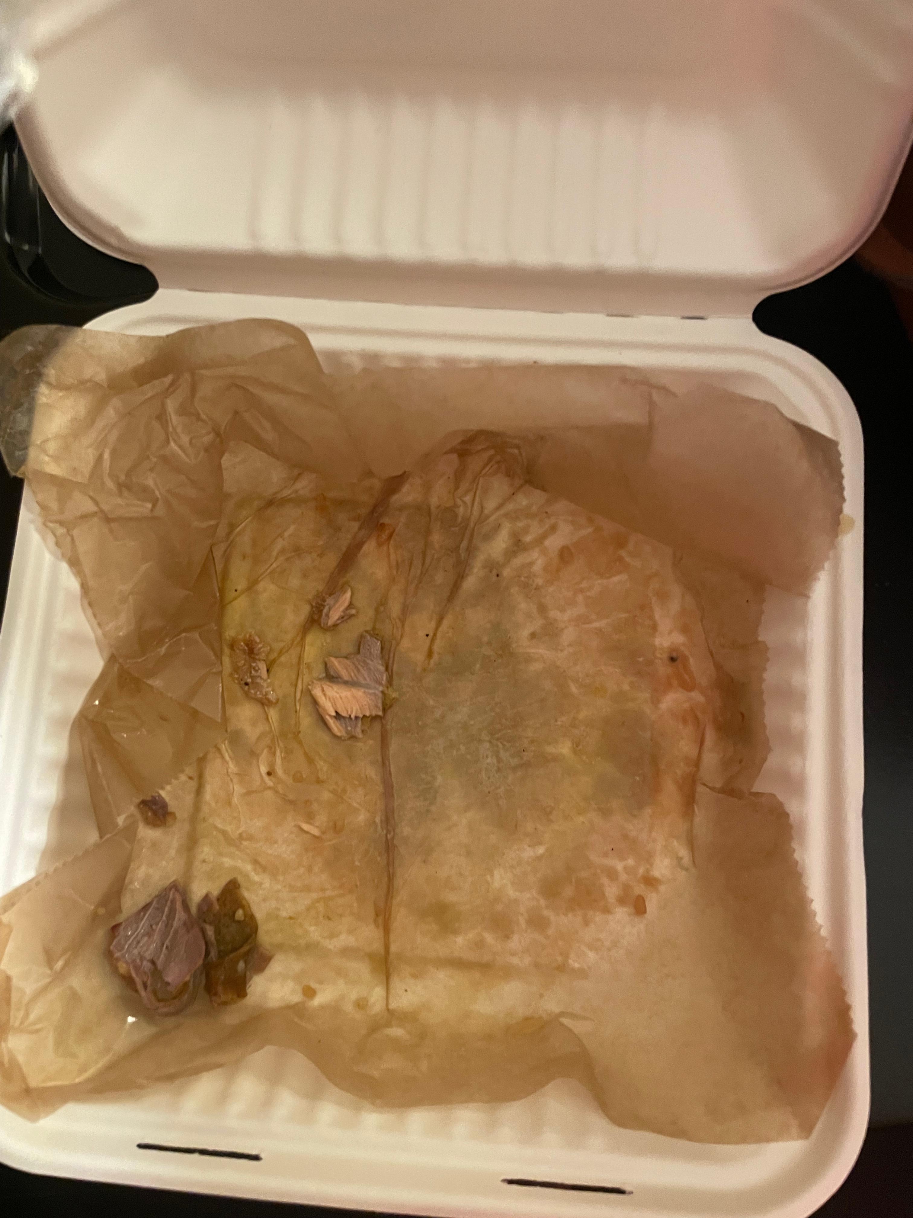 What was left from dinner.. I got it for my room and waited by the bar for it. Sad I didn’t get a before picture; however this picture is compliments to the chef! It was amazing 