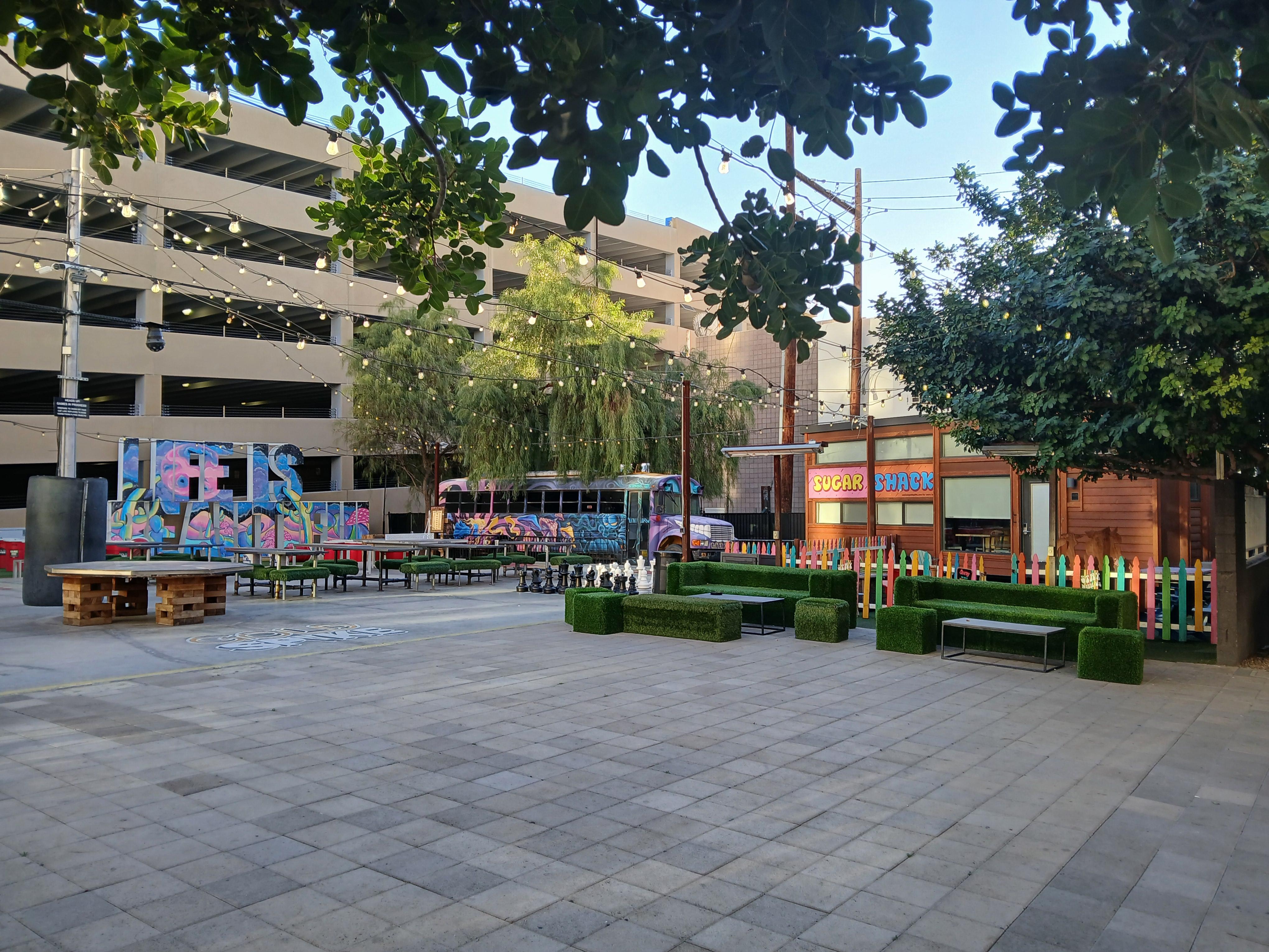 Rear patio. Giant beer pong and other interesting  areas for entertainment. 