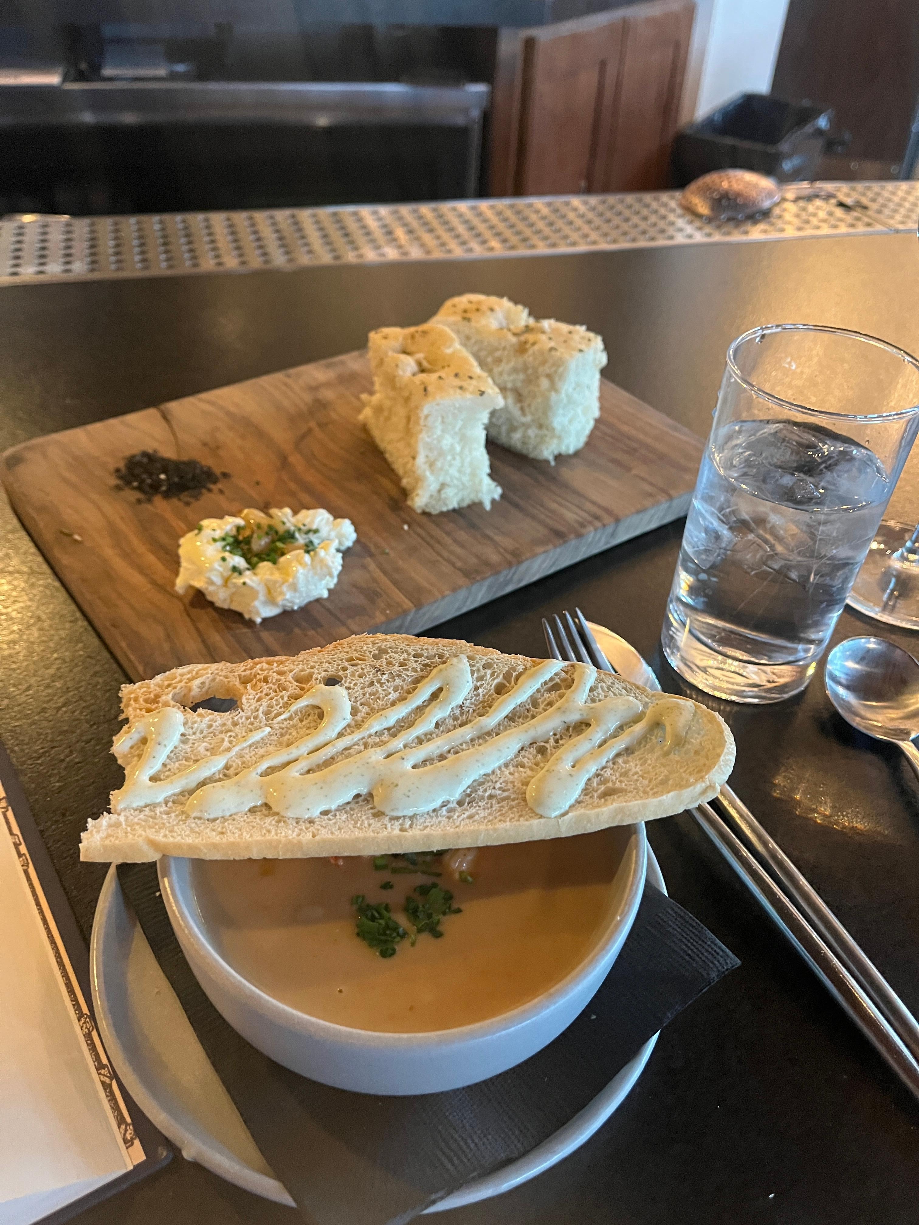 Lobster bisque and bread