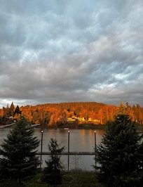 Morning view from our 4th floor balcony overlooking Willamette River