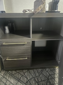 Microwave and fridge missing.