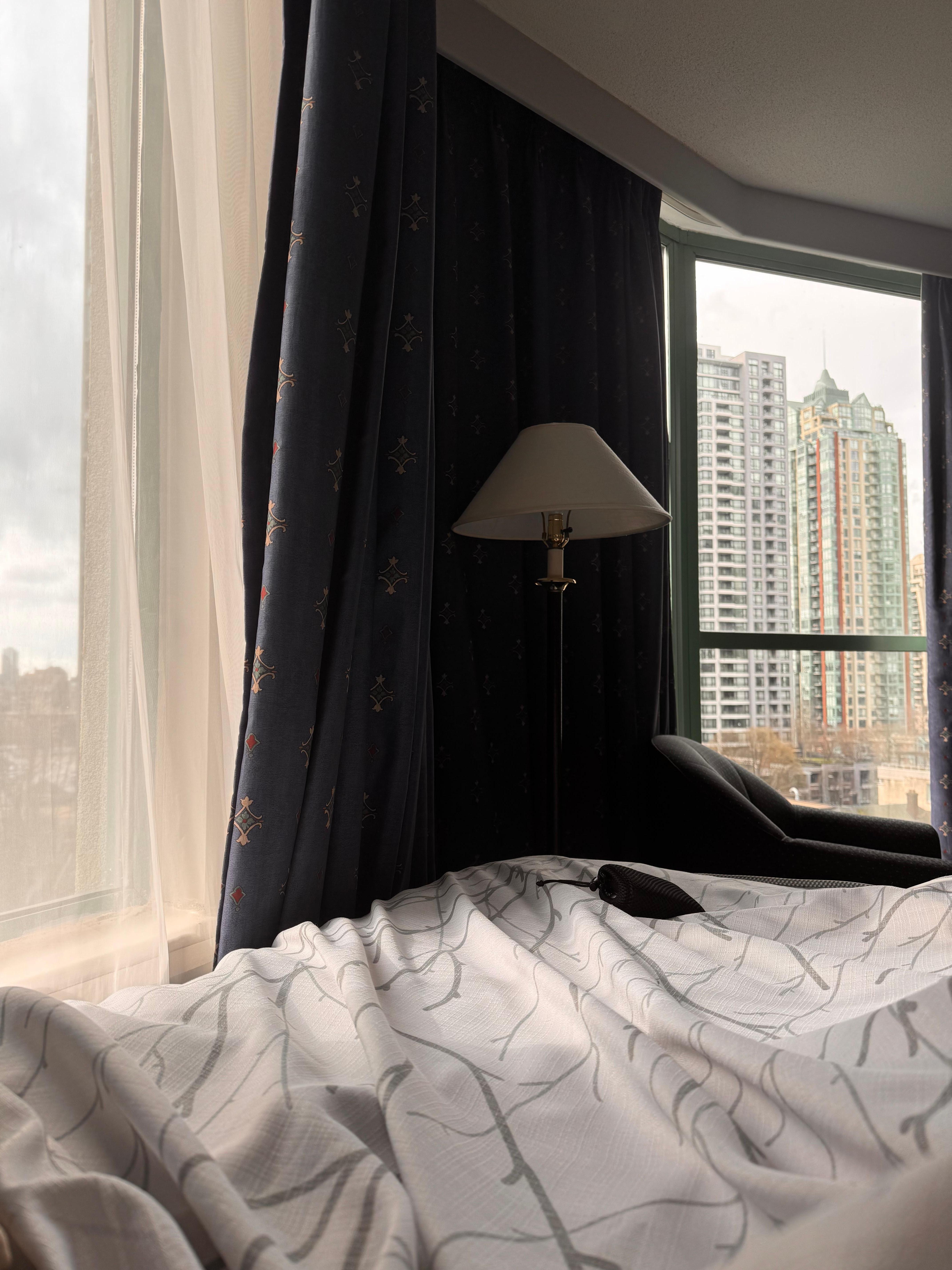 View from double bed against window 