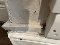 A well settled spider and his home next to the bed (we humanely removed the spider!)