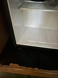 Broken and leaky fridge with hair