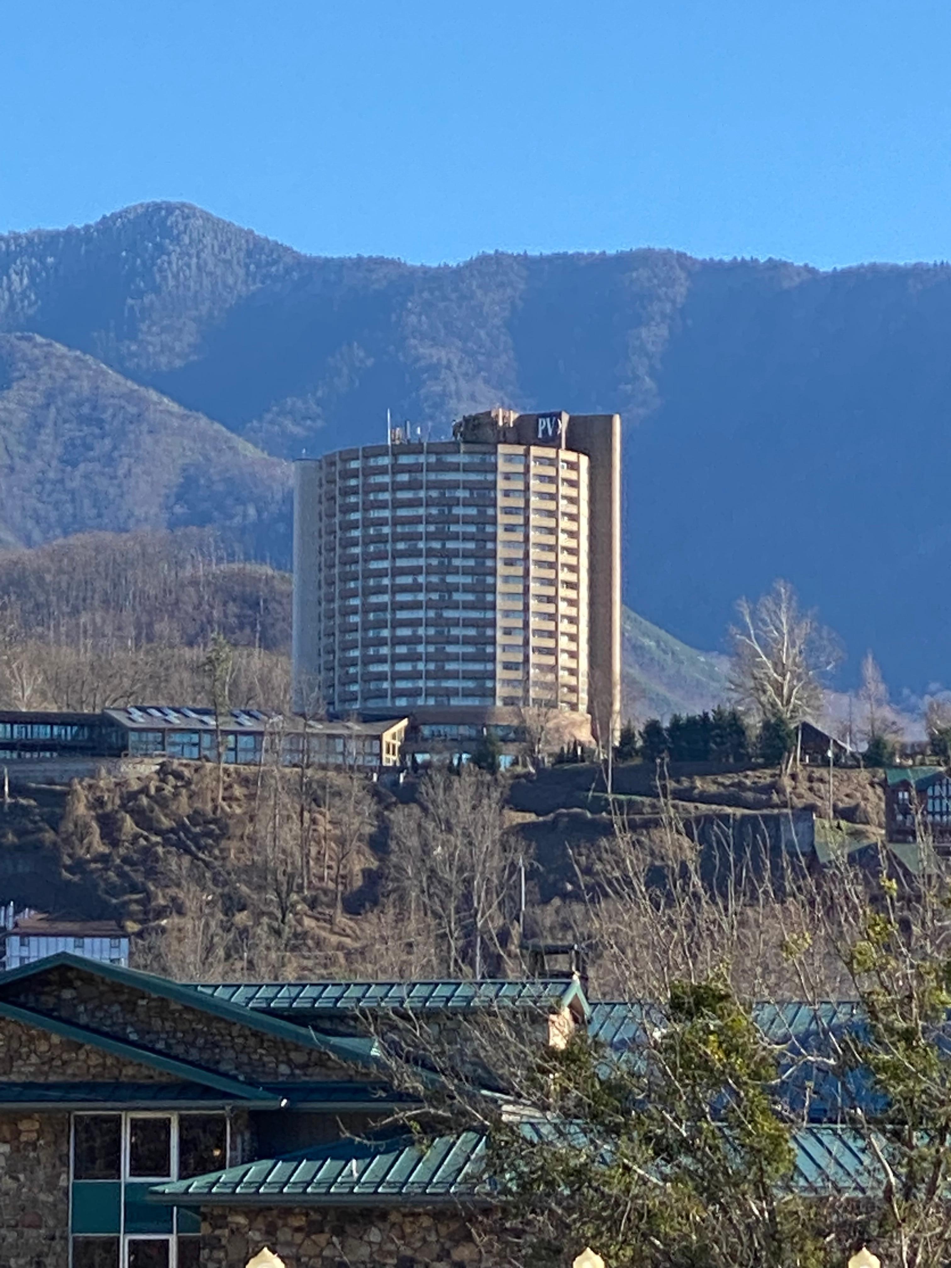 View driving up to hotel 