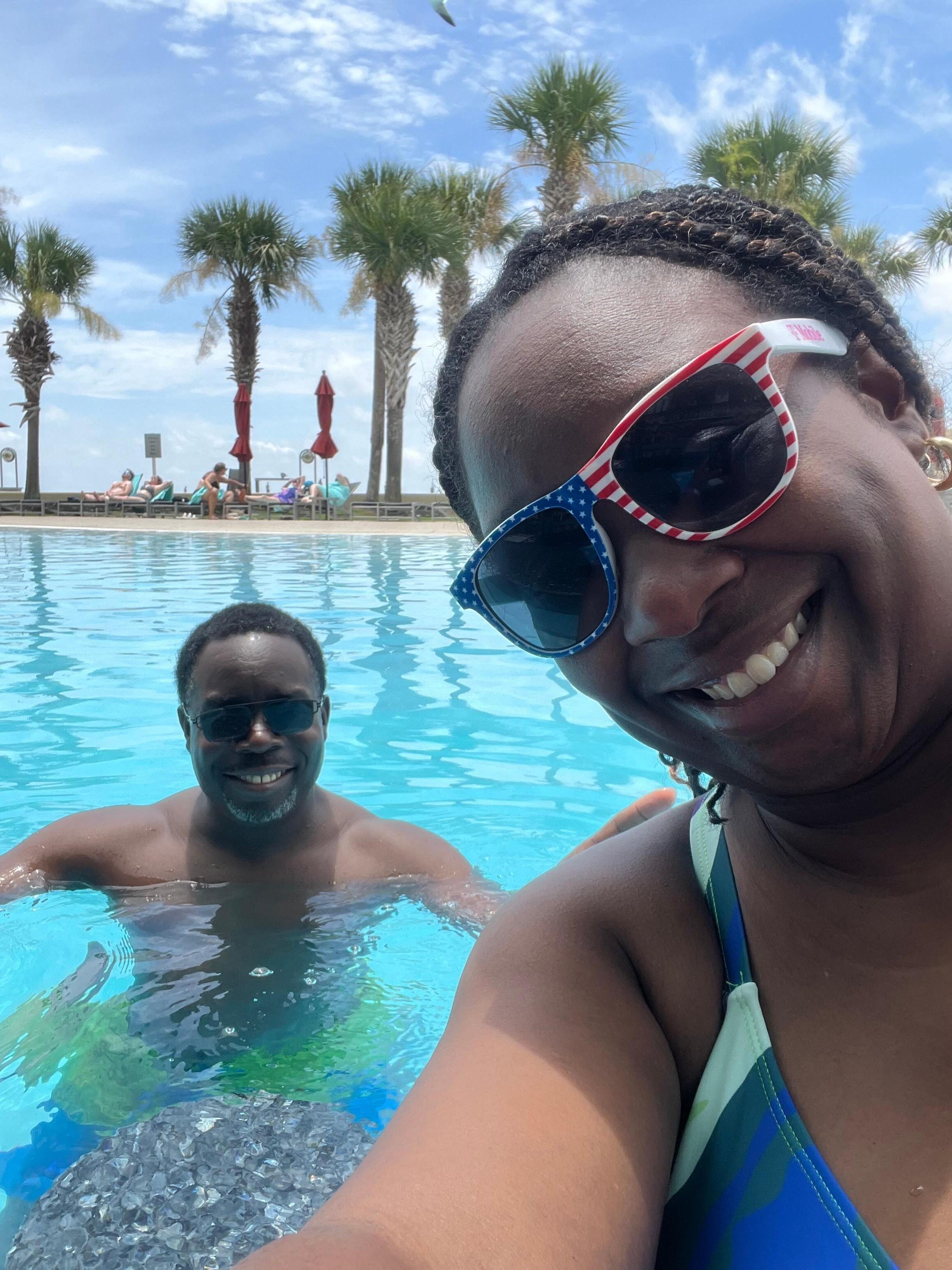 Enjoying the beautiful and spacious pool!