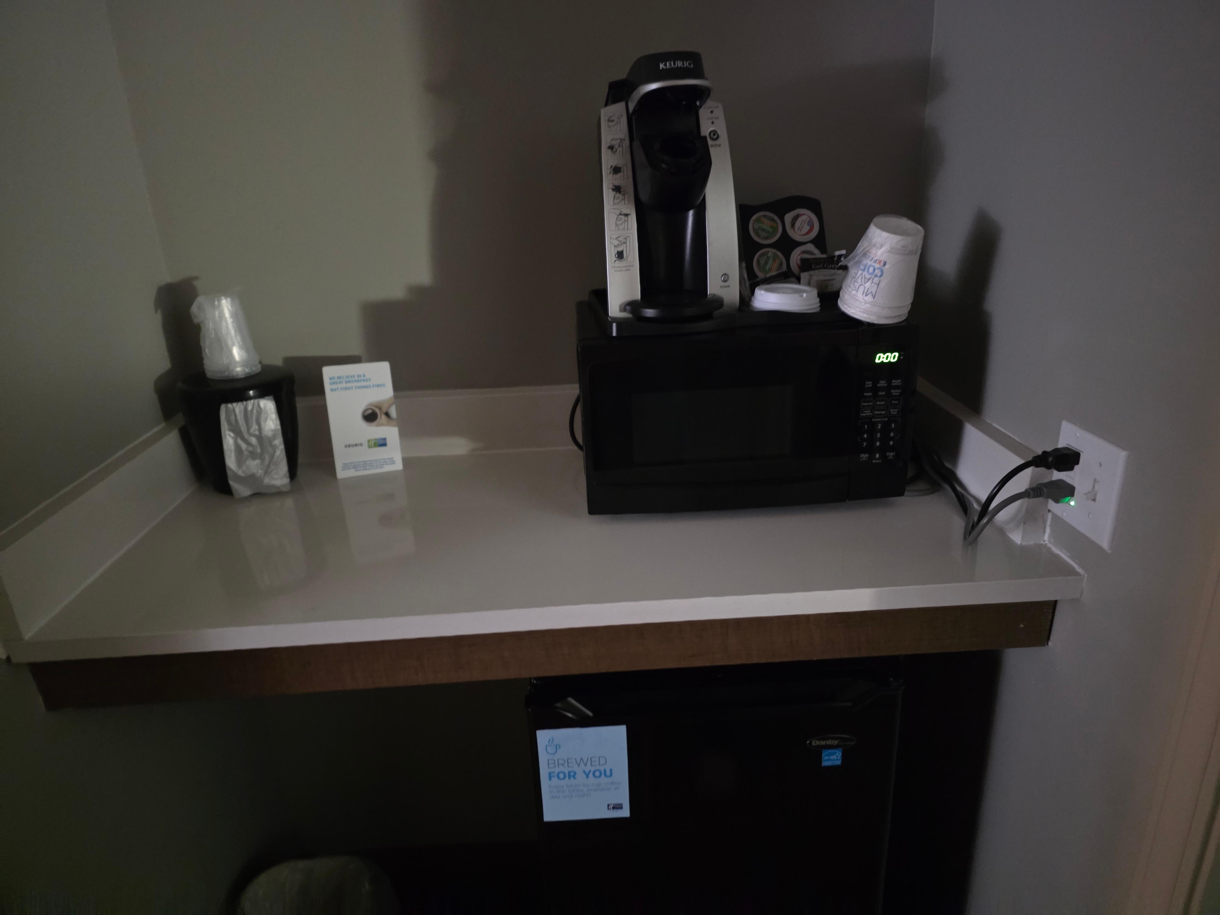 Coffee bar had a kcup coffee machine. 