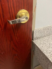 Doors beat up. Sort of repaired with mismatched parts. Lots of beat up door frames etc