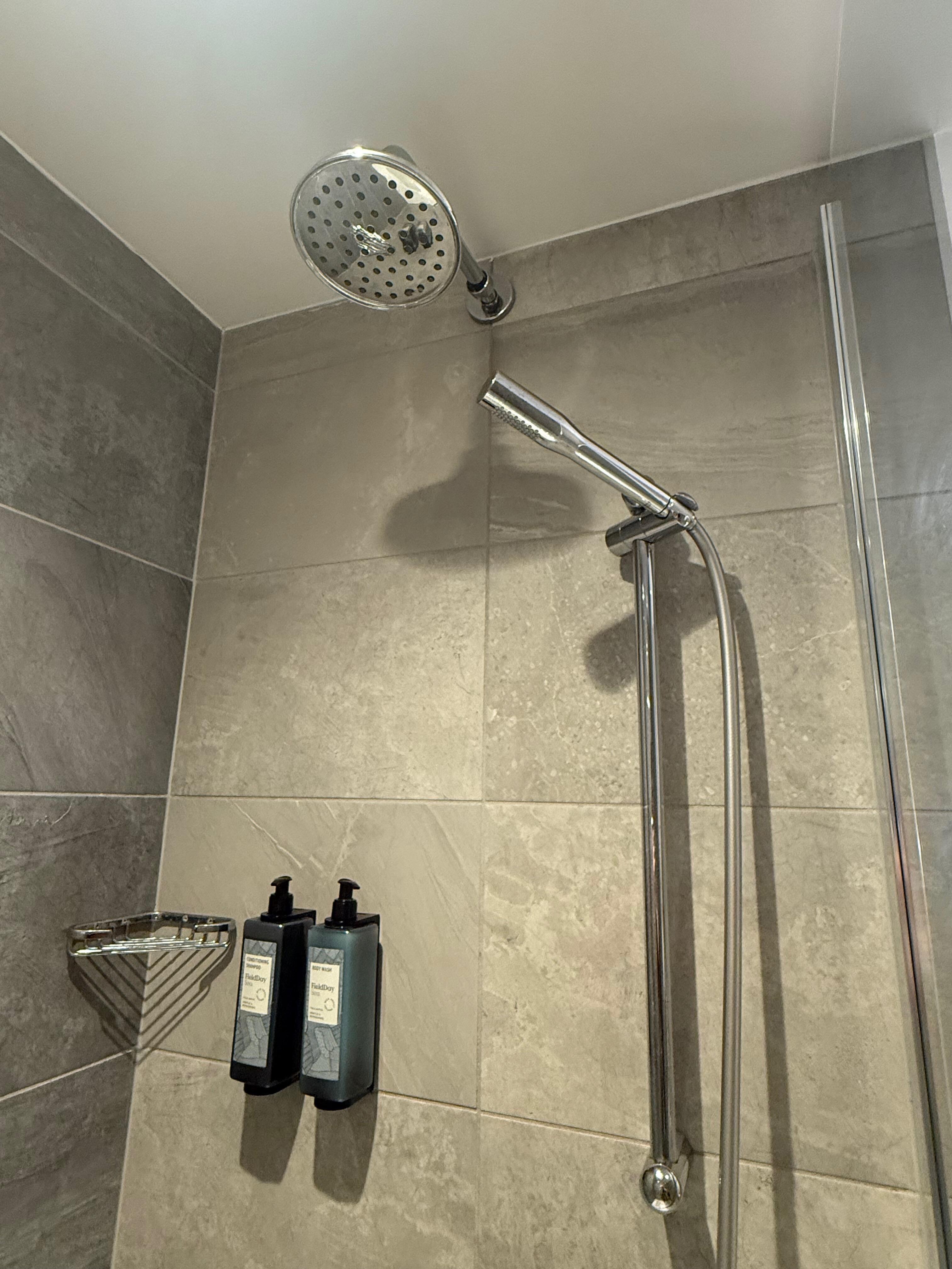 The shower is like the rainforest! Plus, there's a separate detachable nozzle.