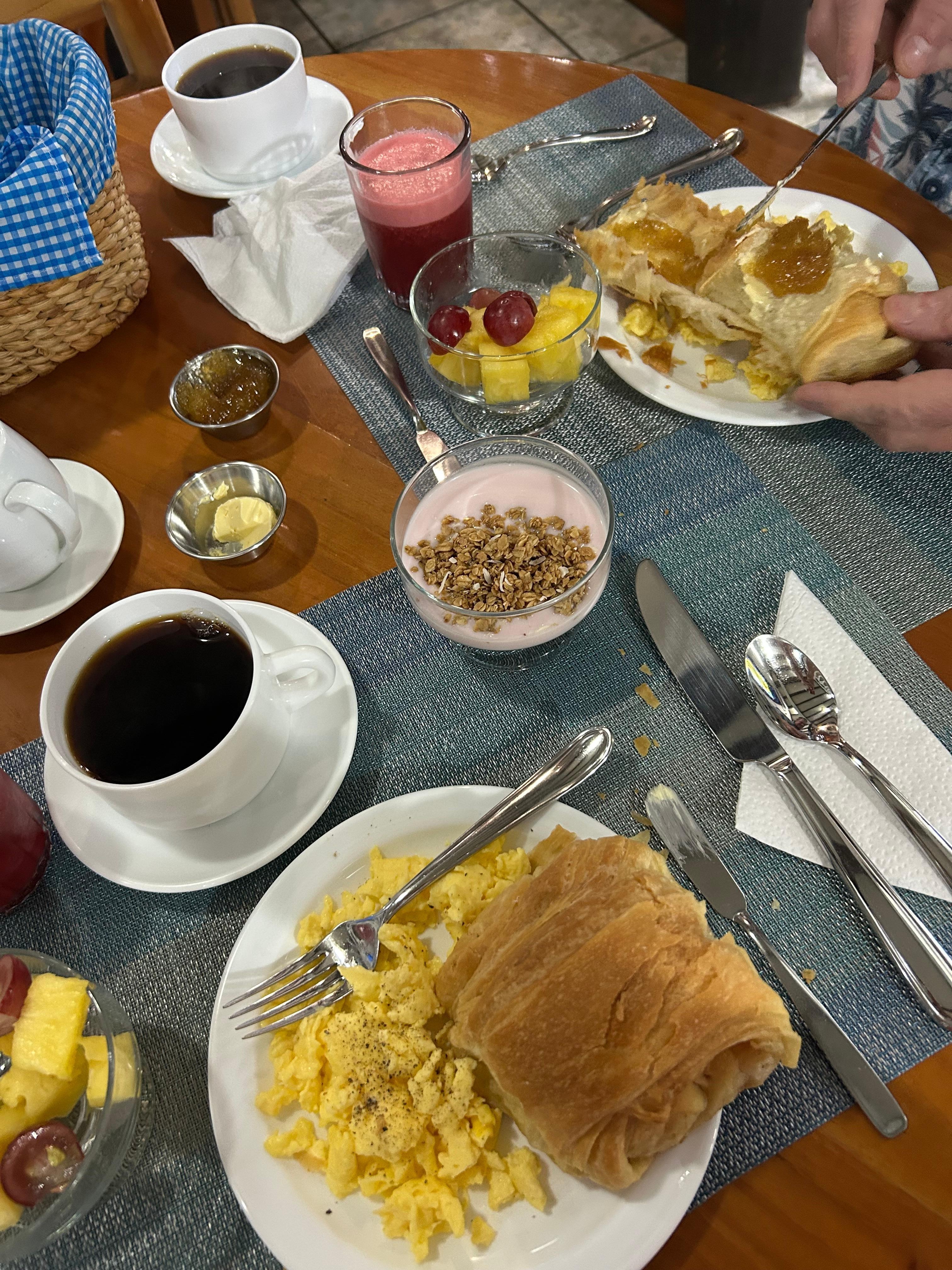 Breakfast with the BEST croissant (so flaky and buttery) I've ever eaten.