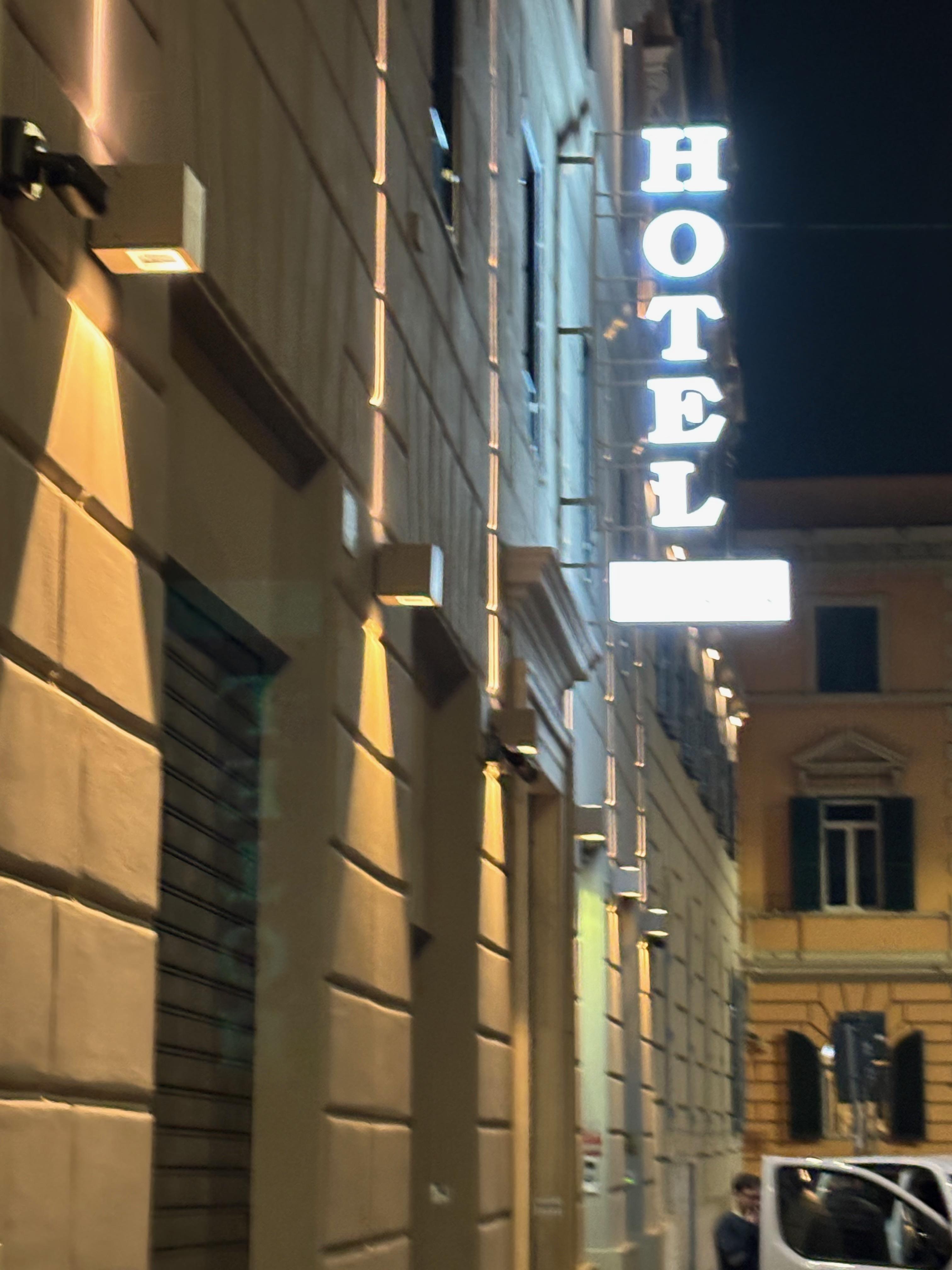 Hotel visible at night 