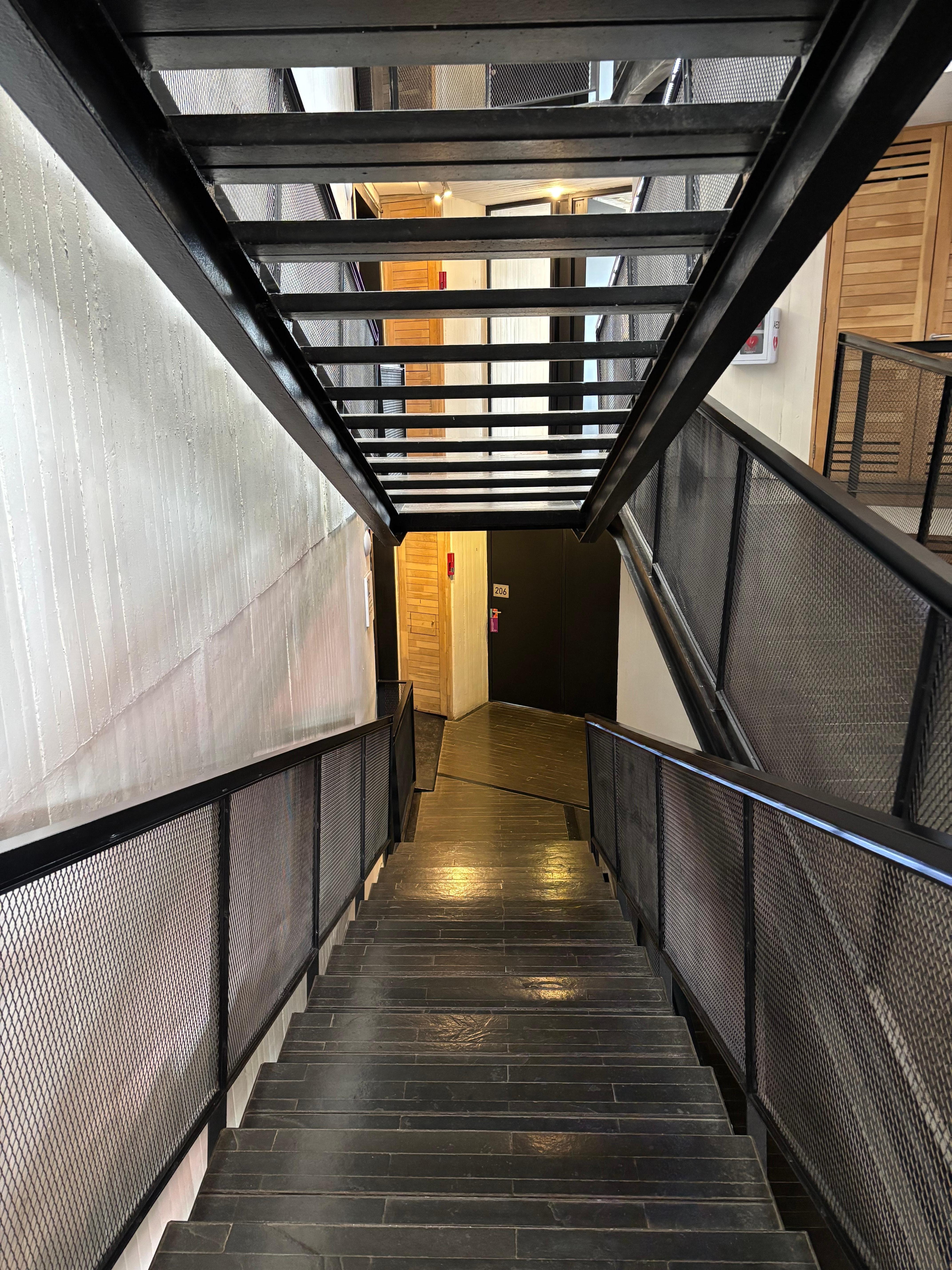 Easy stairs and ramp between floors or elevator