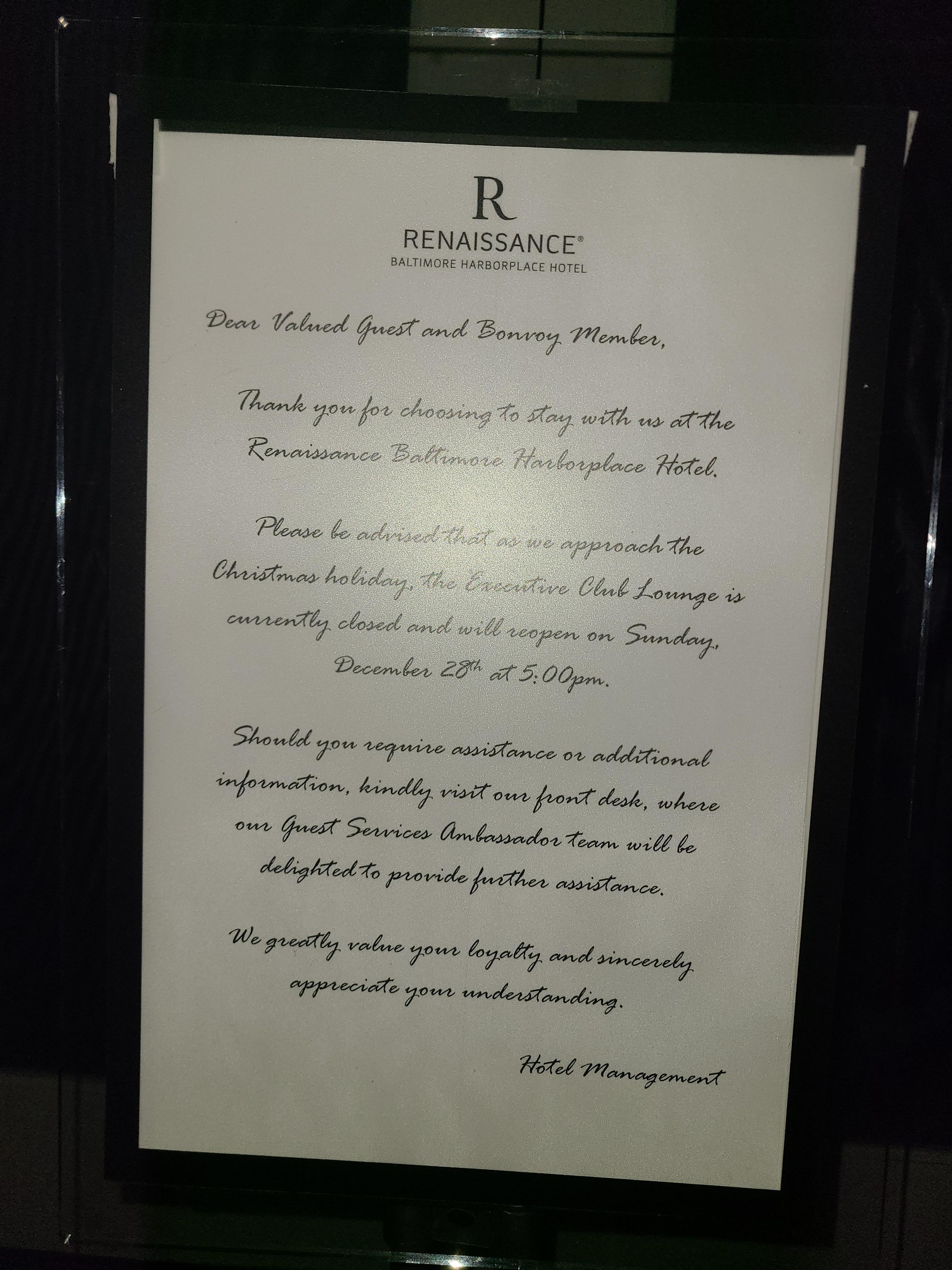 Sign that was up in front of the club house doors, We were there on the 29th and it was still closed