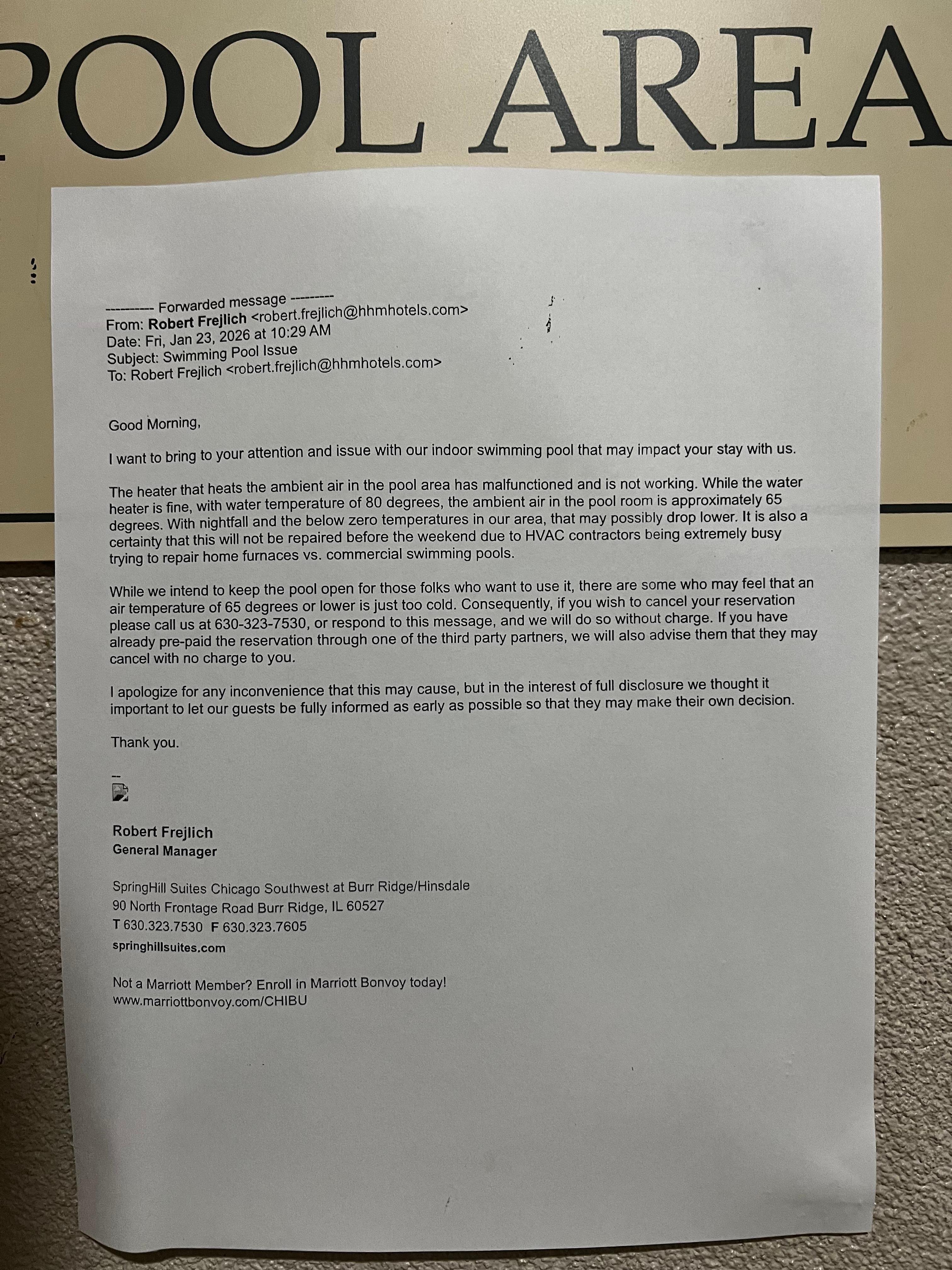 This is the note I encountered  they should have said something before I checked in .