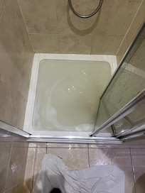 Blocked shower in room very unhygienic
