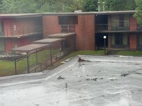 View from our hotel window abandoned section of hotel and closed pool