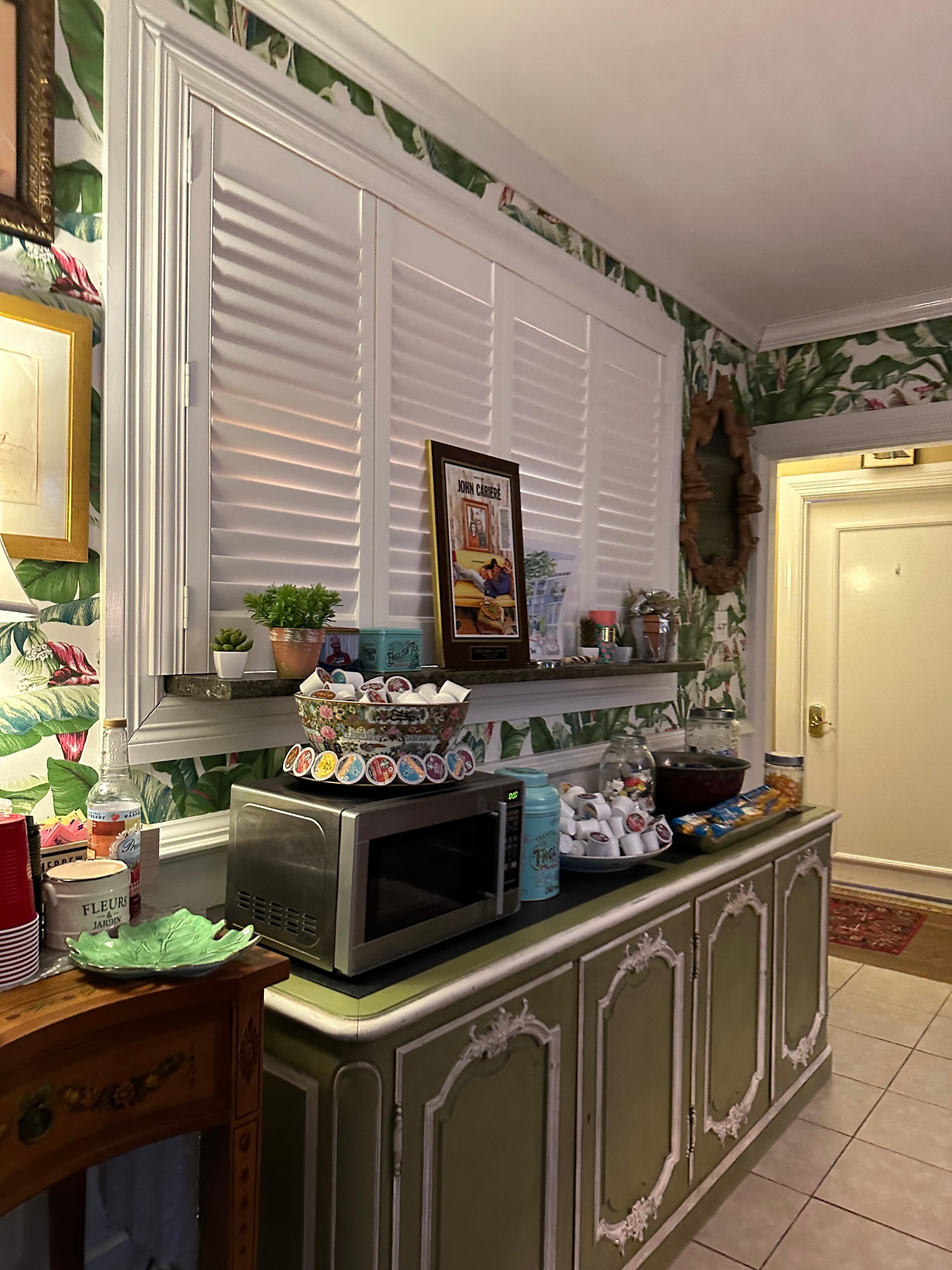 The coffee and tea area 