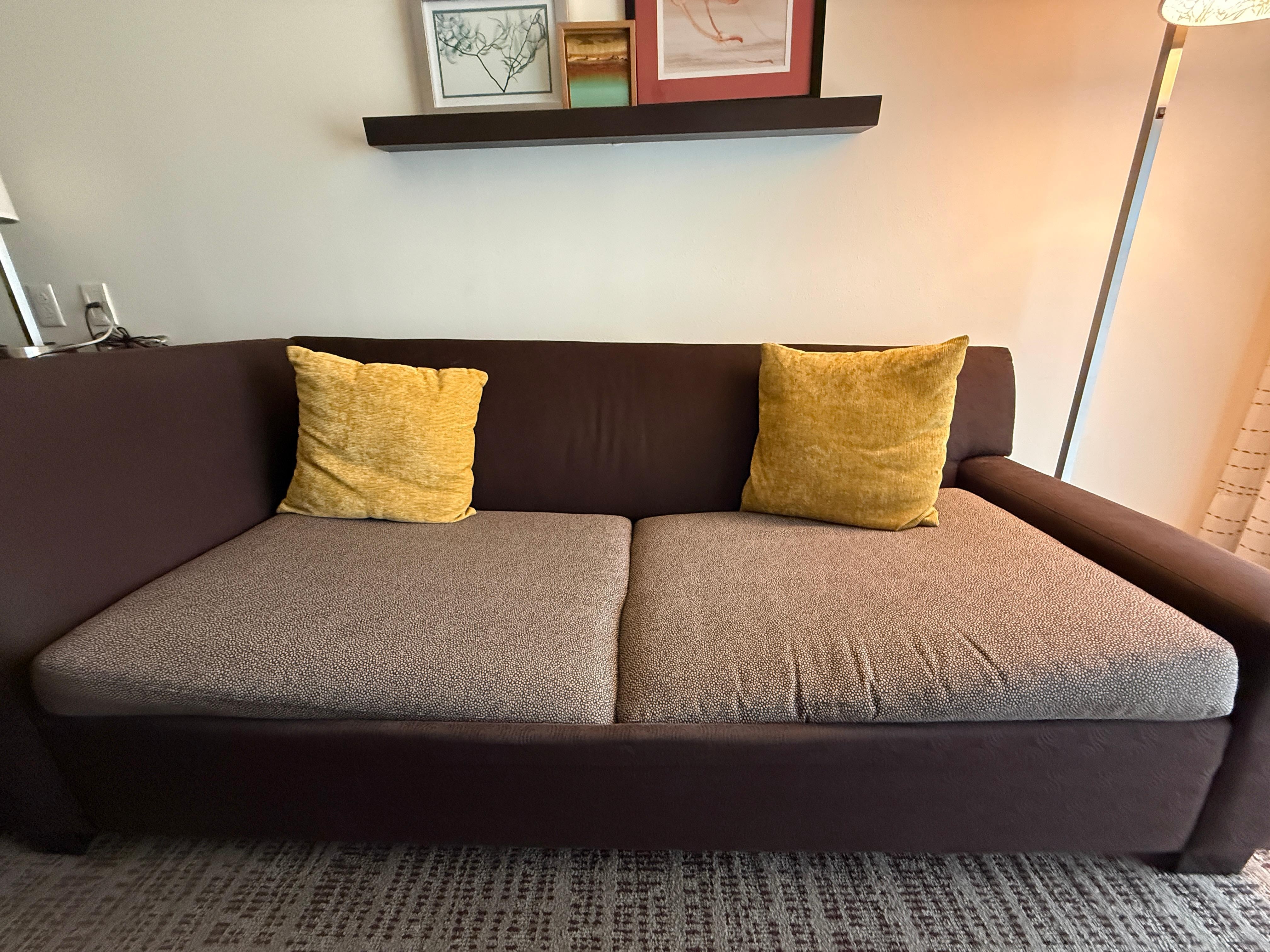 Crooked, with faulty uncomfortable cushions.