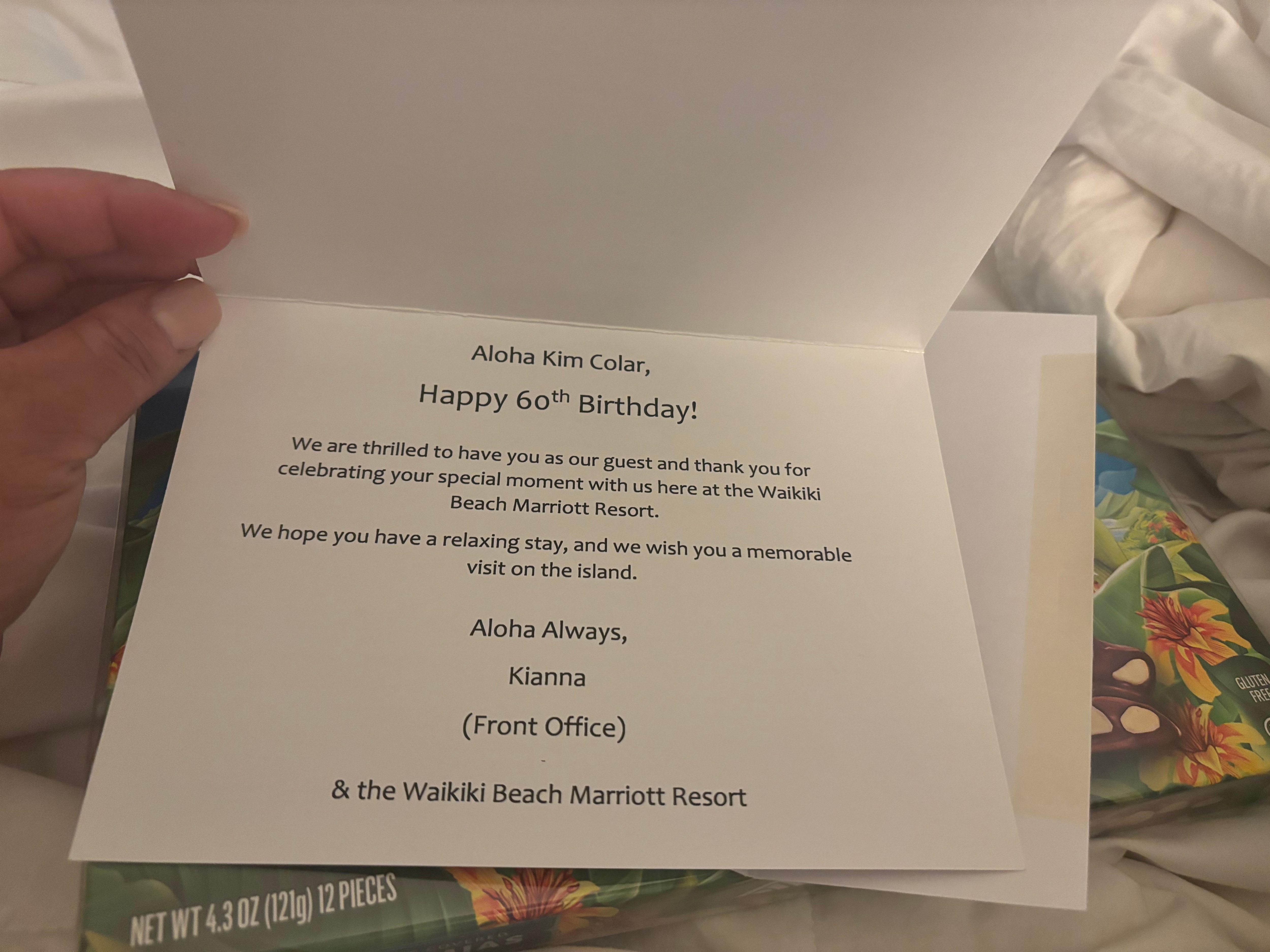 Birthday wishes from the Hotel staff , so sweet