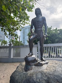 Taíno statue at the beach park, a block away