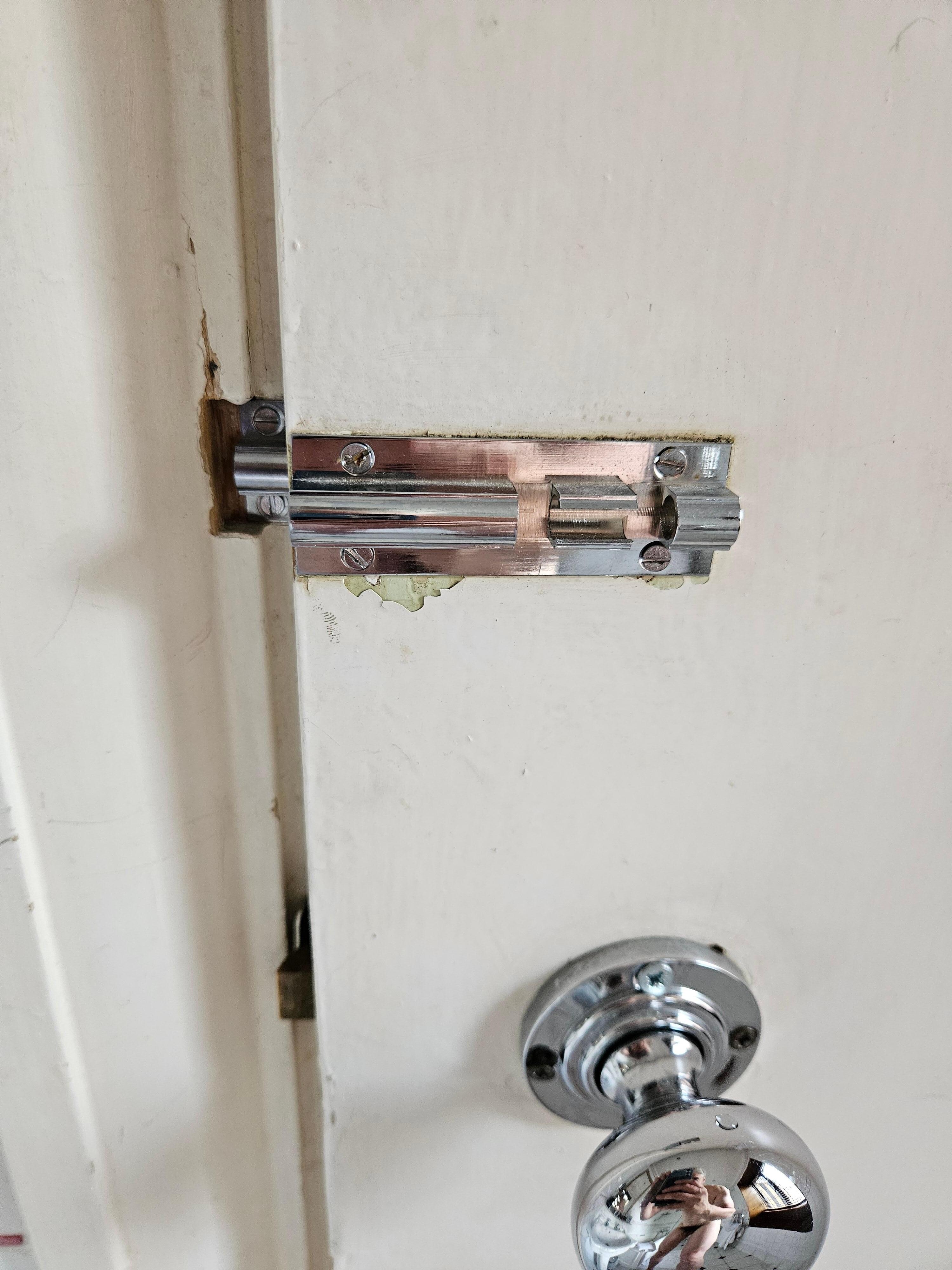Cheap broken Bathroom Door lock (no slider/bolt), so whistle when you are using the loo)