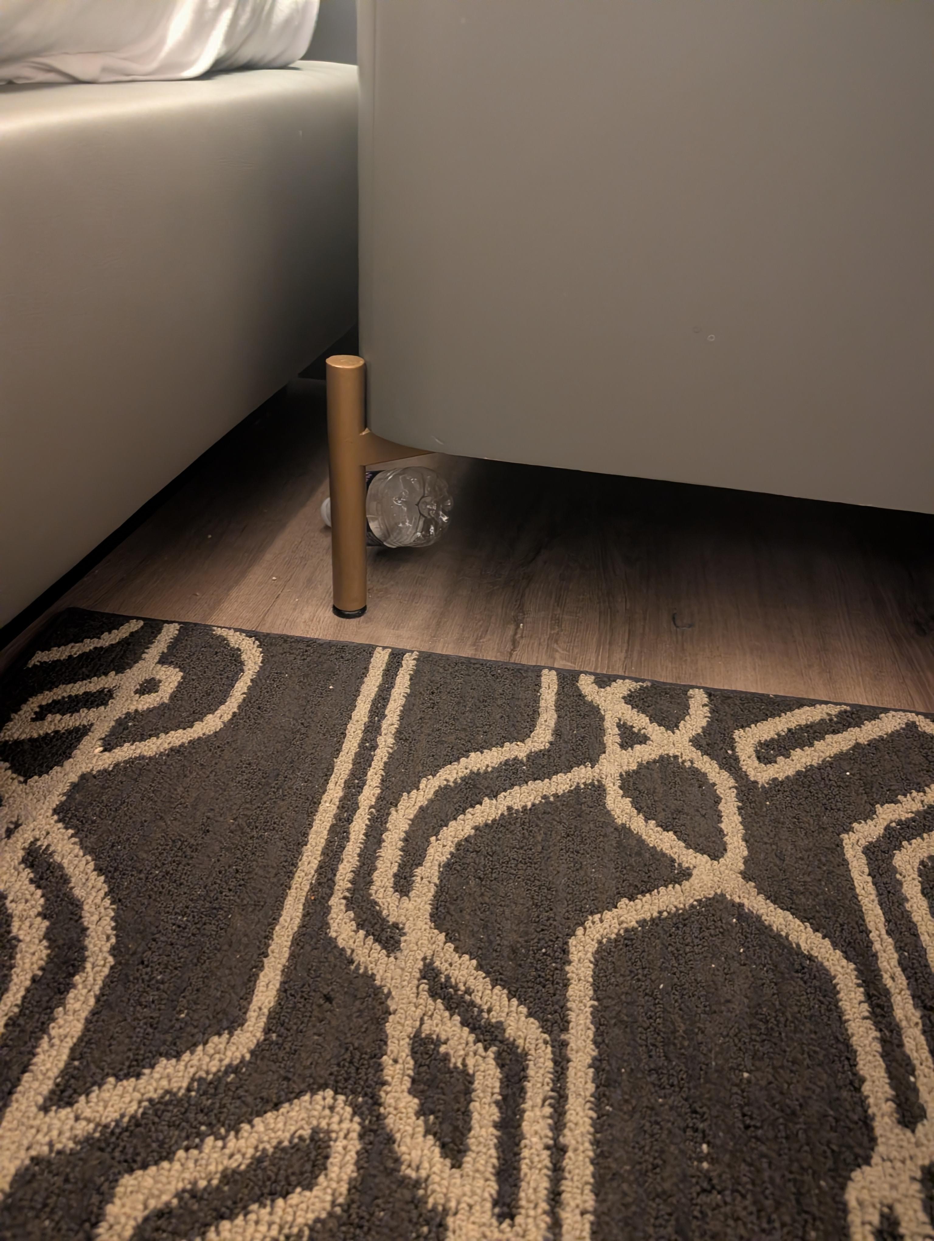 Empty water bottle found the second we walked into the room. 