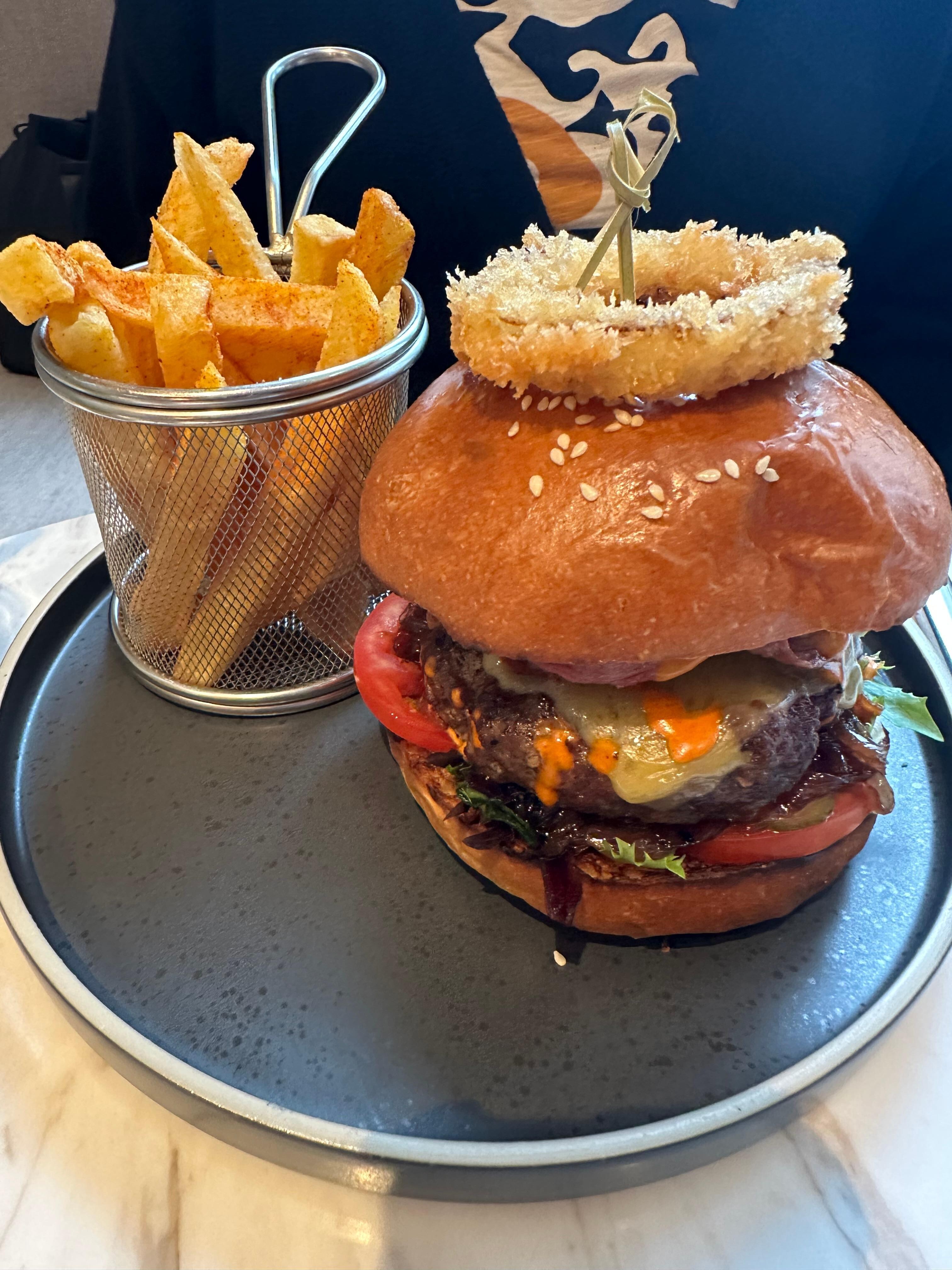 Burger meal from the hotel lobby restaurant 