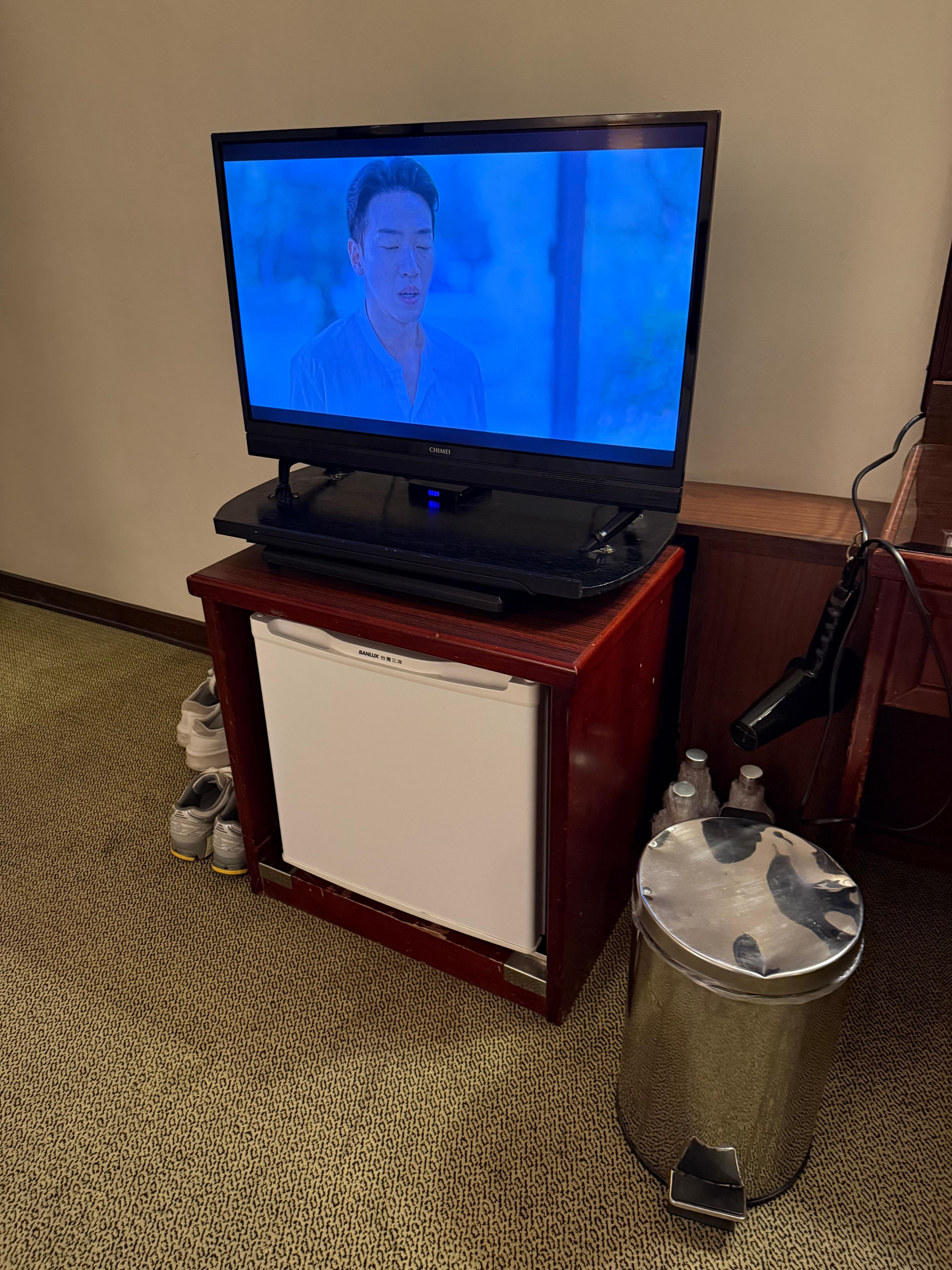 電視小到直接放在冰箱上