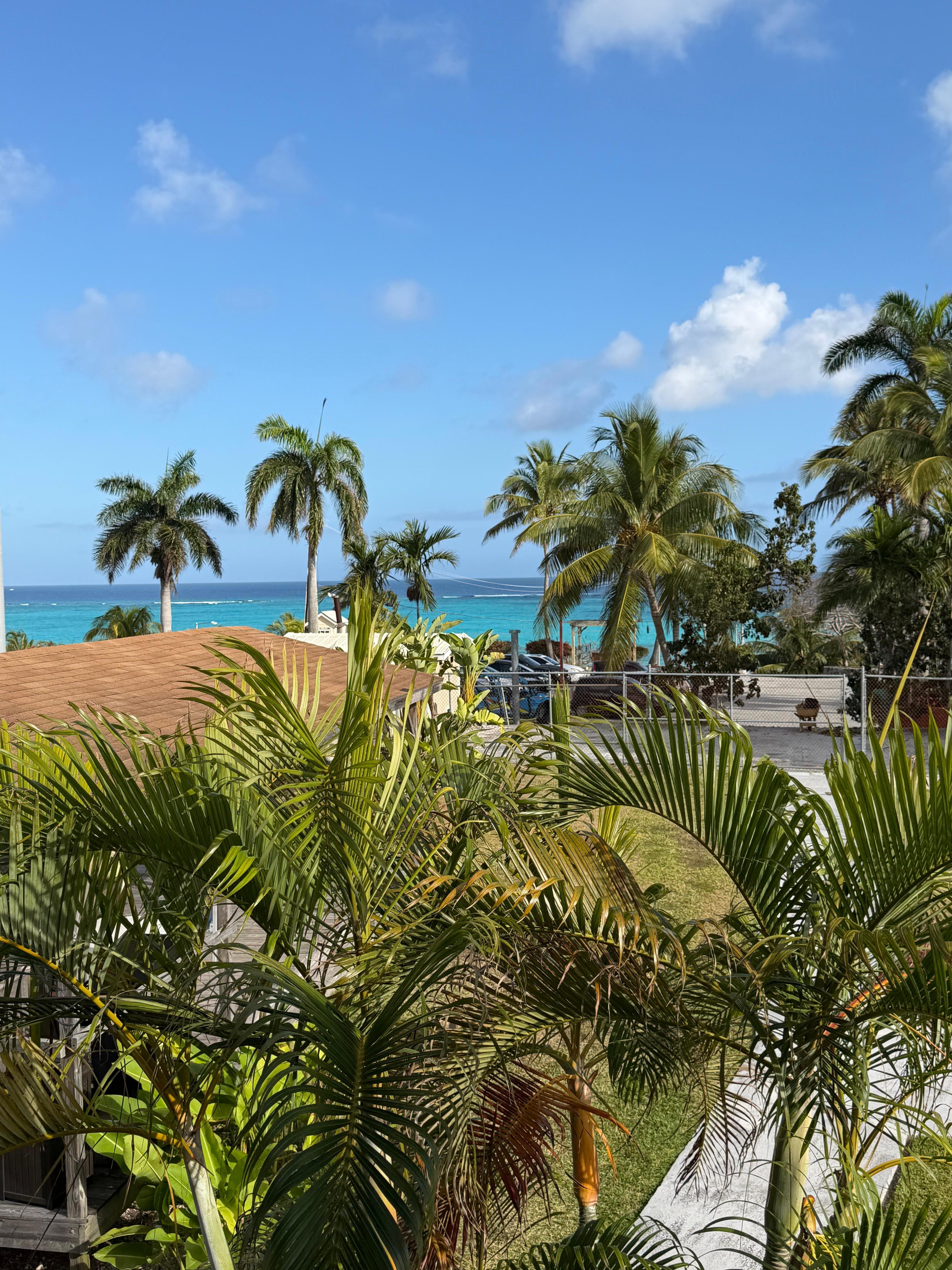 View from the hotel front desk.  Beach is right across the street and is very swimmable with pretty sand.