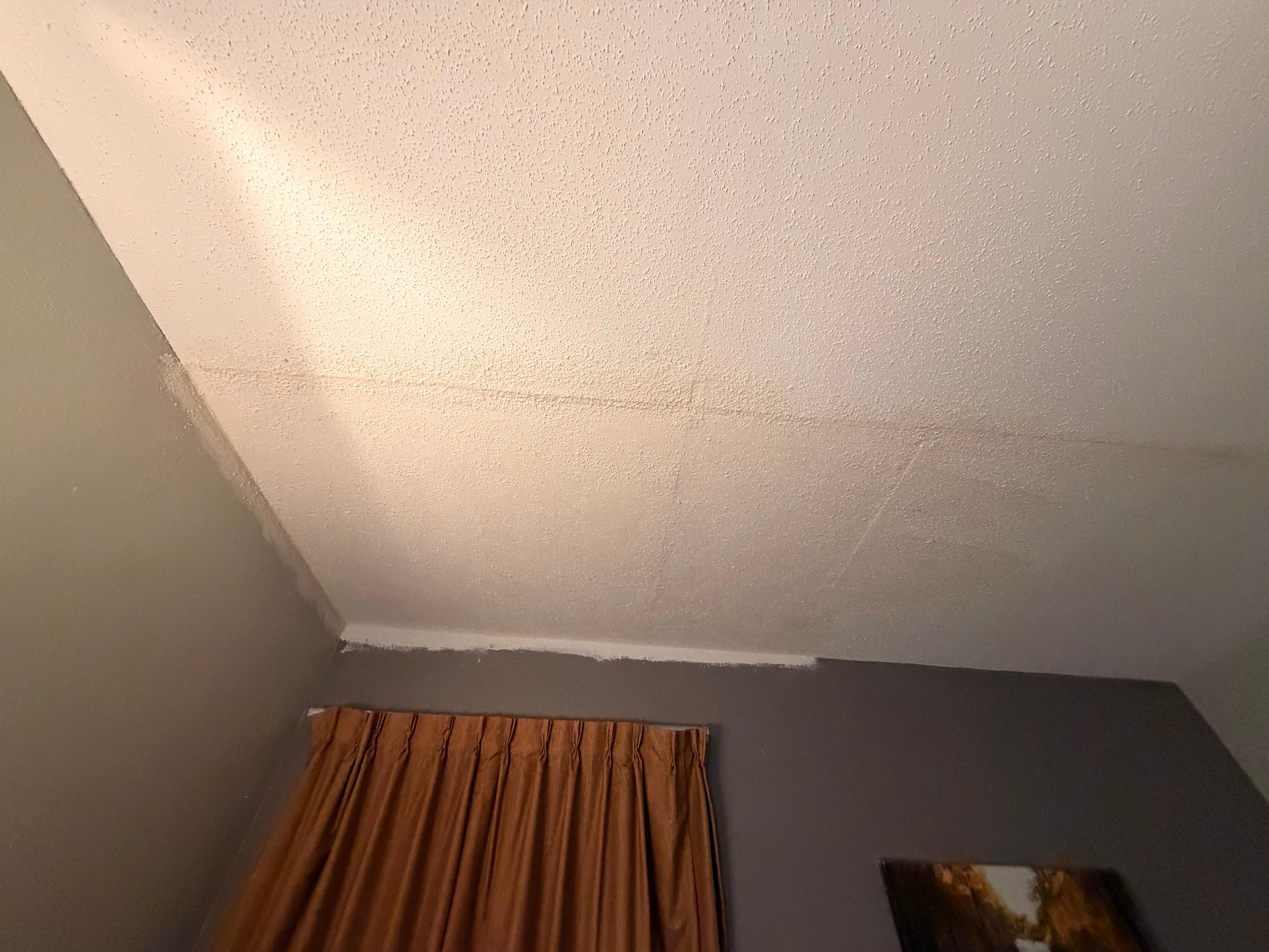 There had been an obvious leak repaired that was still in the process of being painted. The painting wasn’t done. 