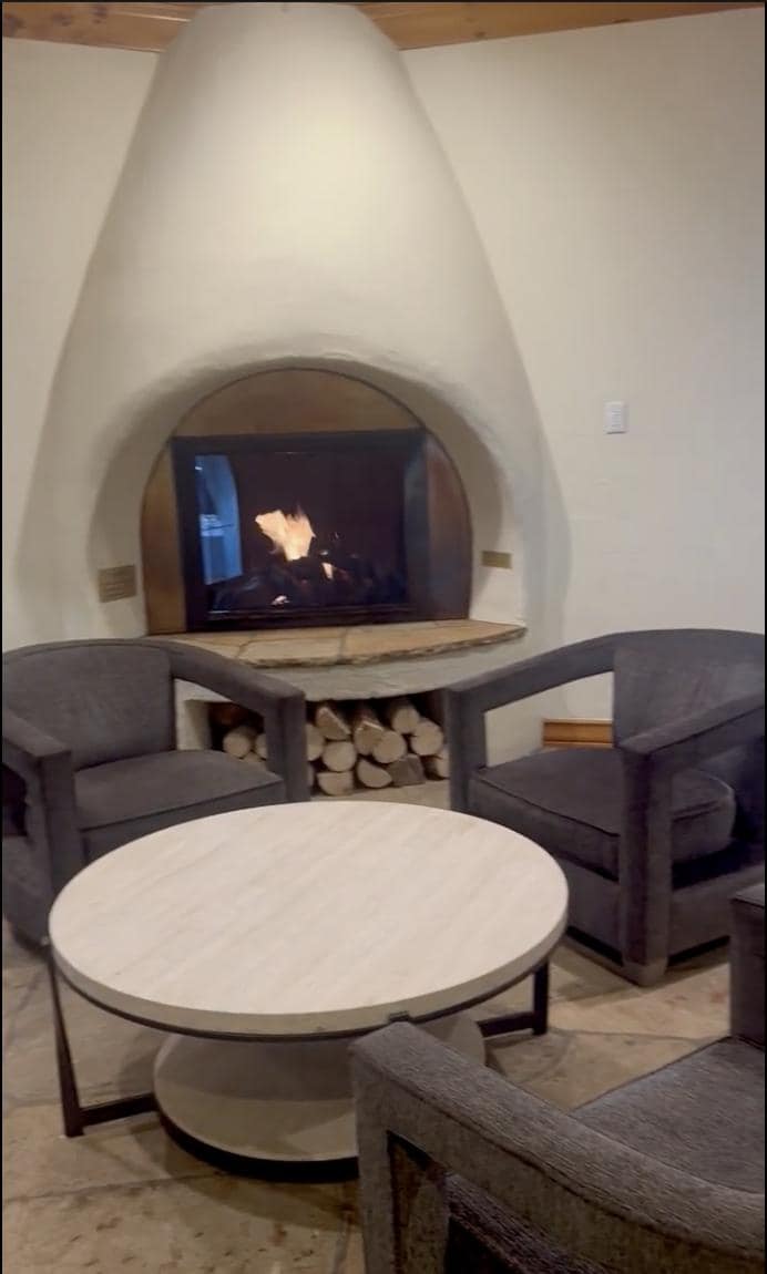 The beautiful fireplace in the lobby!
