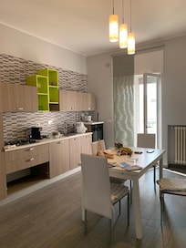 Kitchen and living area.