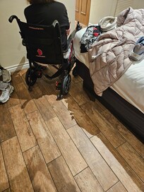 Had to move bed for small wheel chair to even get in. If she was alone she would not have been able to move bec