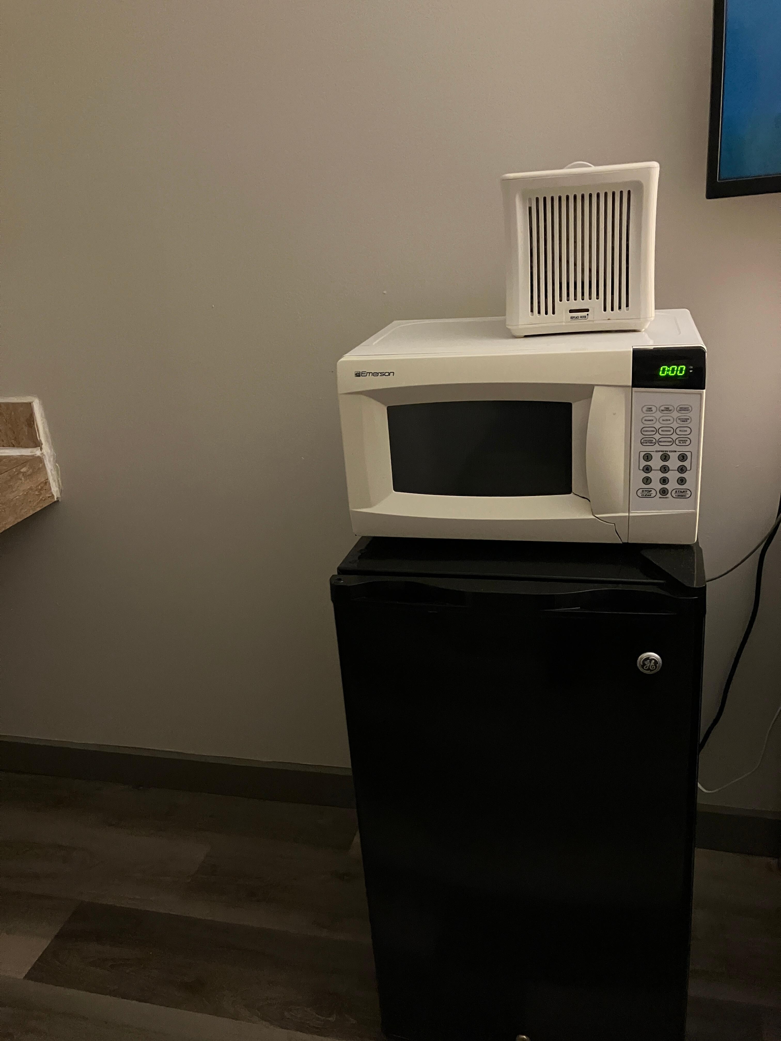 Air purifier, microwave, good-sized fridge