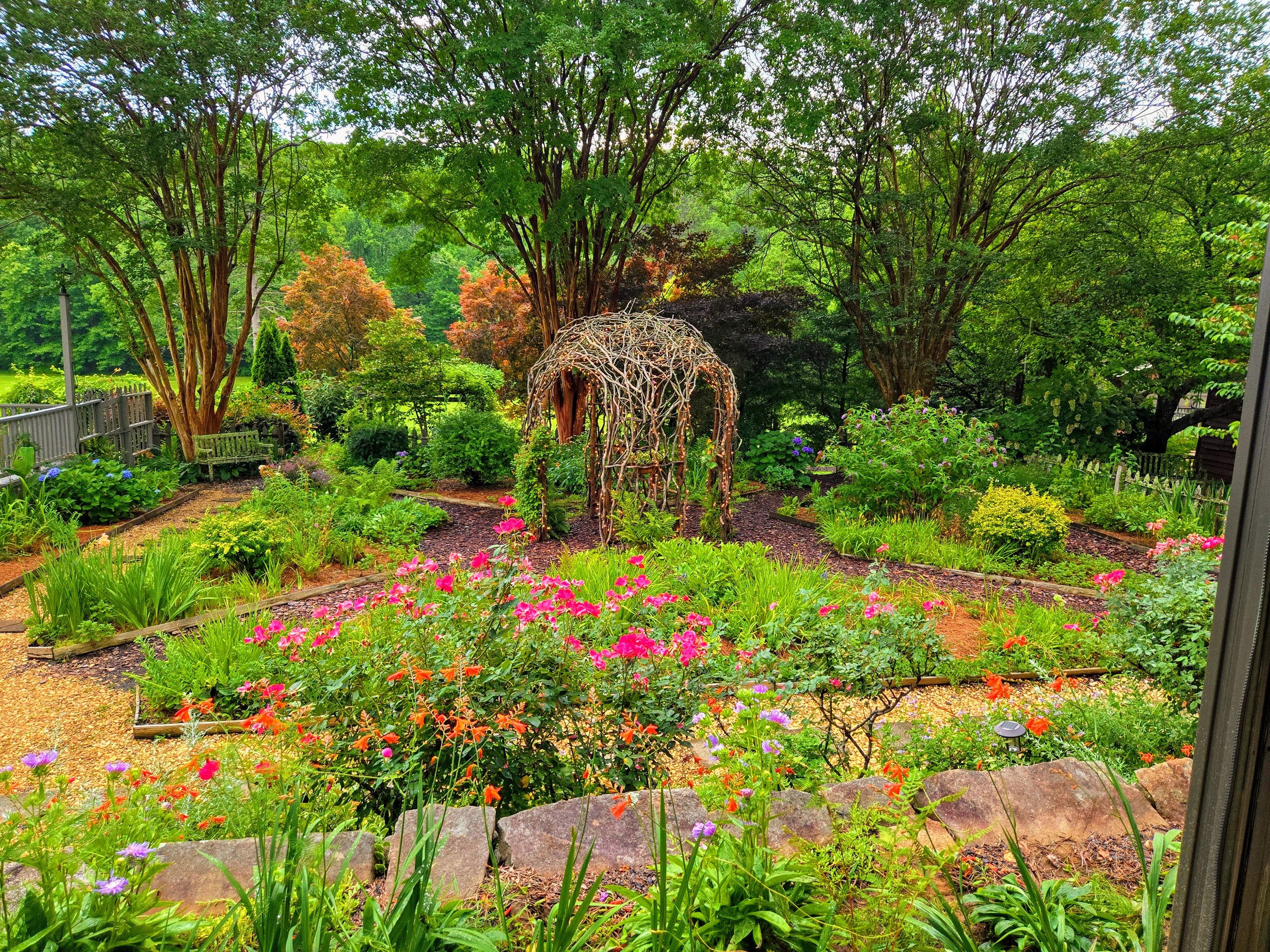 View of the garden from the restaurant terrace.