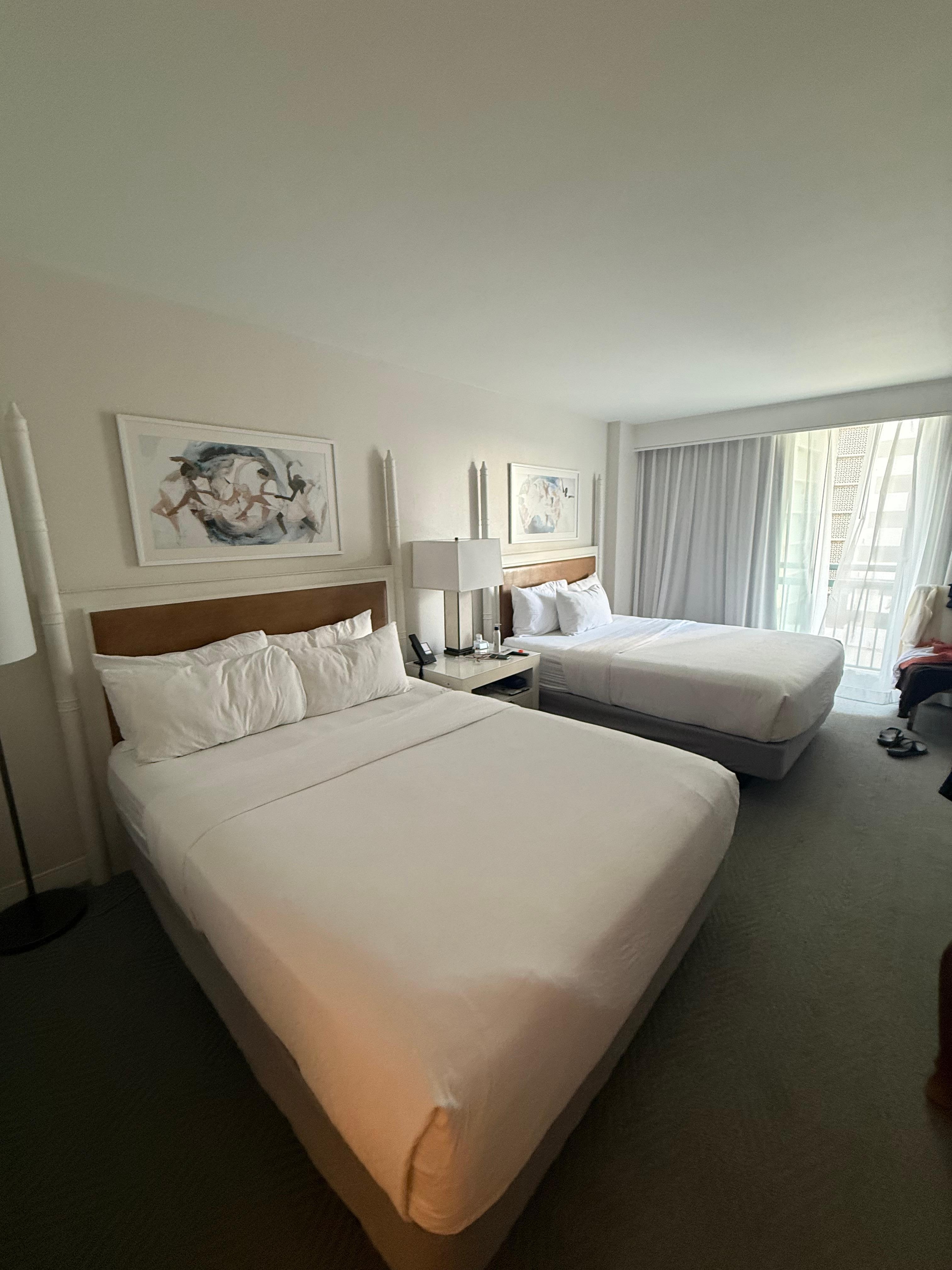 2 Queen size beds, comfortable room in size. 