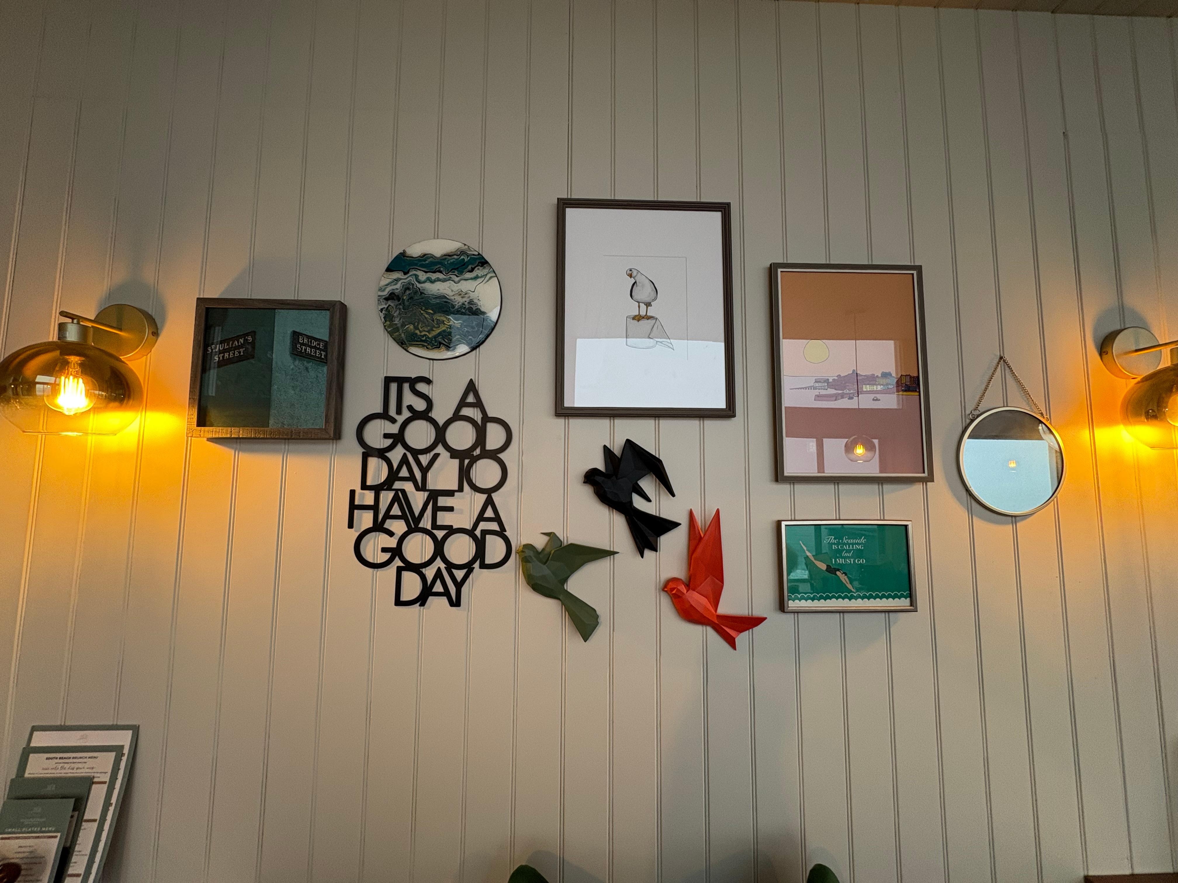 Art in the dining room.