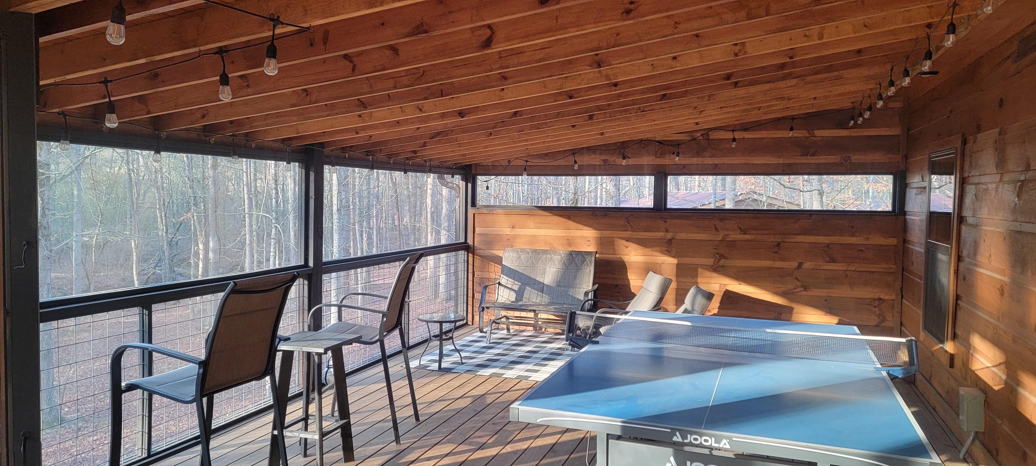 High top table with chairs, rockers, gliding love seat and great picnic table to seat up to 8.