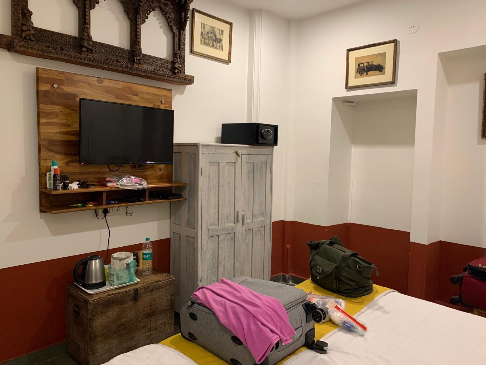 Pay for TV channels, no desk to write on, no proper chair to sit on. No proper table to place a computer or ither items for daily use