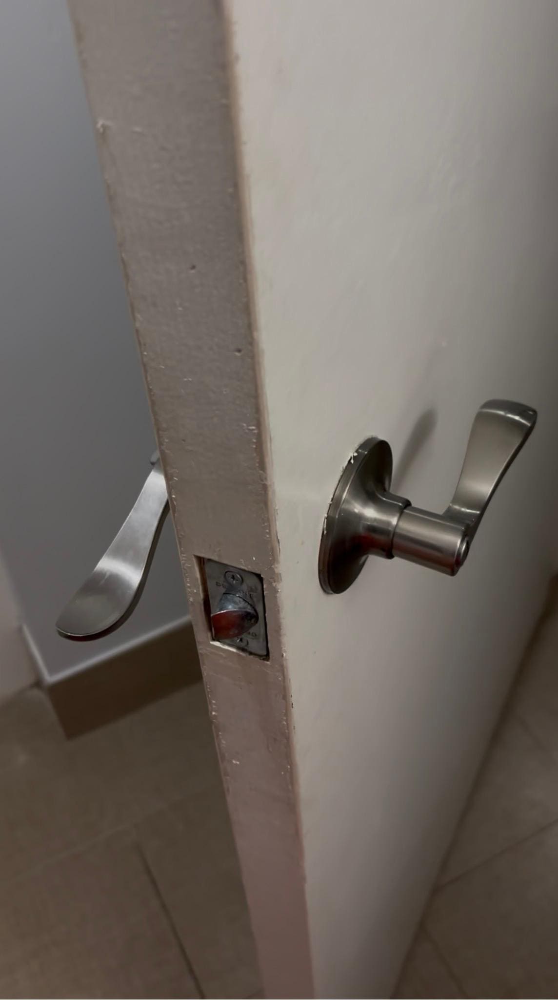 Not even the door hardware is installed correctly.