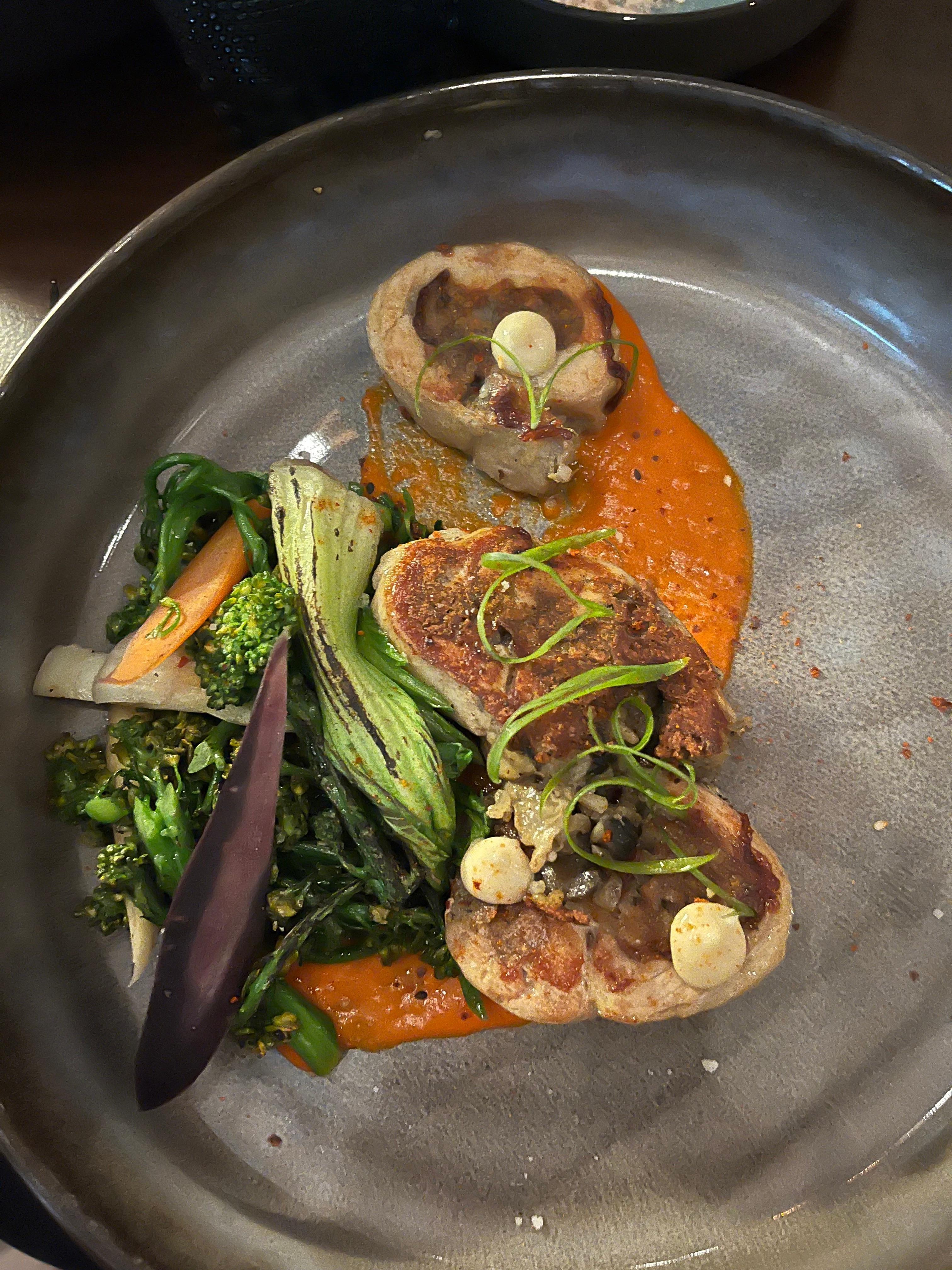 Pollo con arroz. Cornish hen stuffed with savory rice