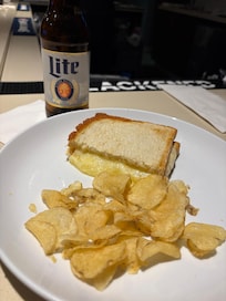 Grilled Cheese and chips. Beer was nice and cold.