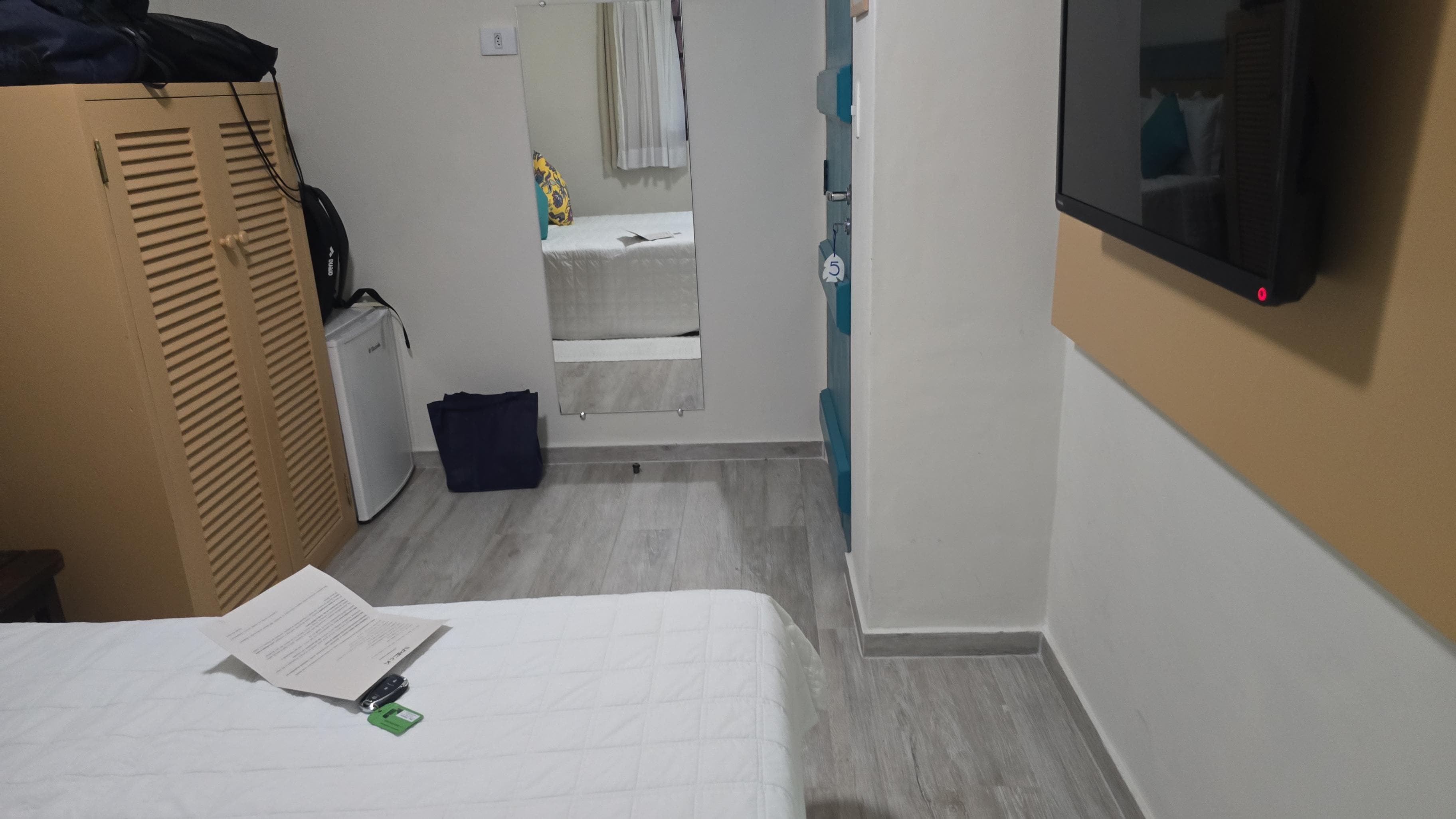 Quarto simples porém muito confortável e sem odores,  frigo bar limpo e sem excesso de gelo. 