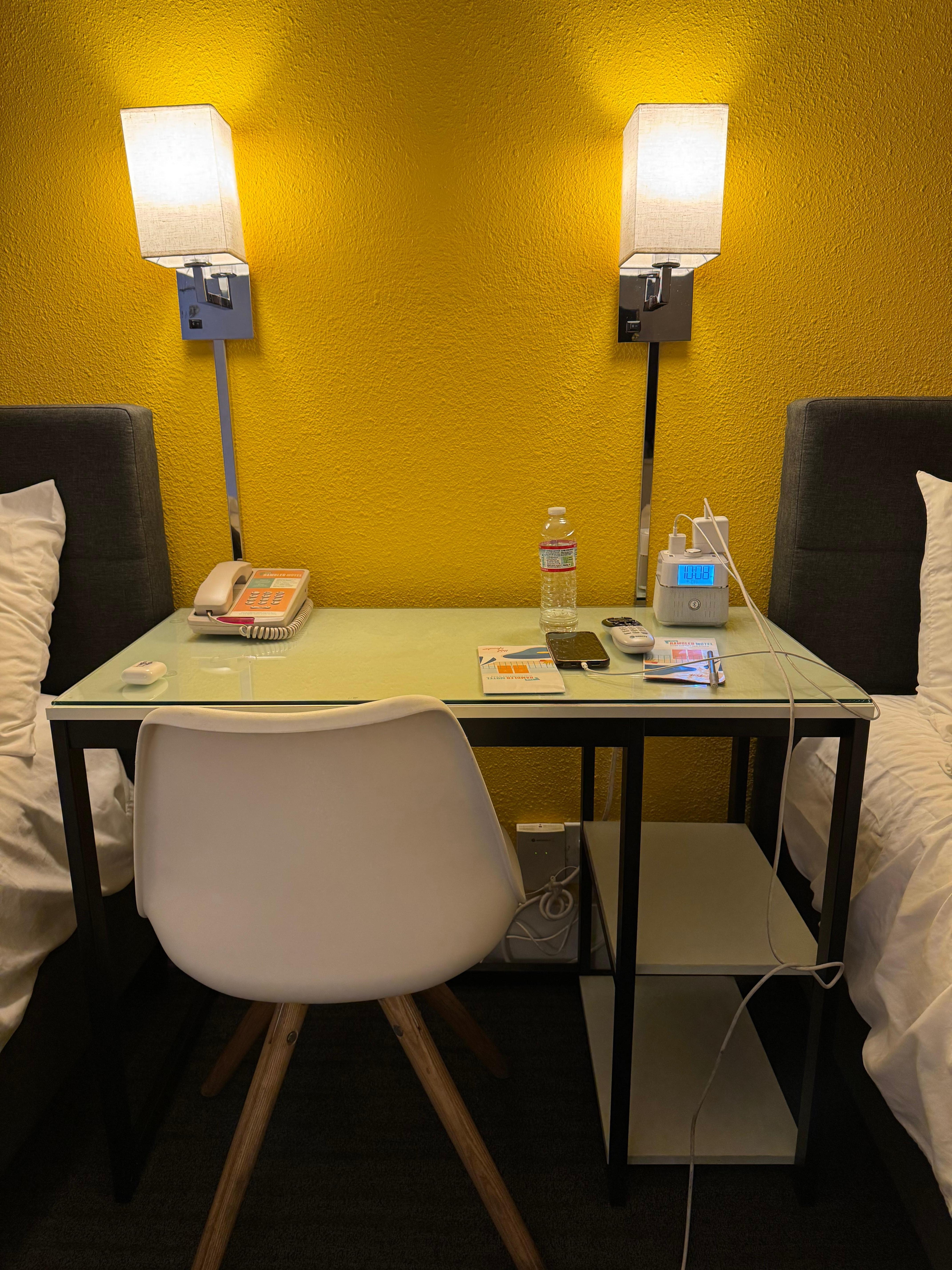 We couldn’t sleep because of the brightness of that little alarm clock.  Also, it’s the only outlet that’s accessible for the room.